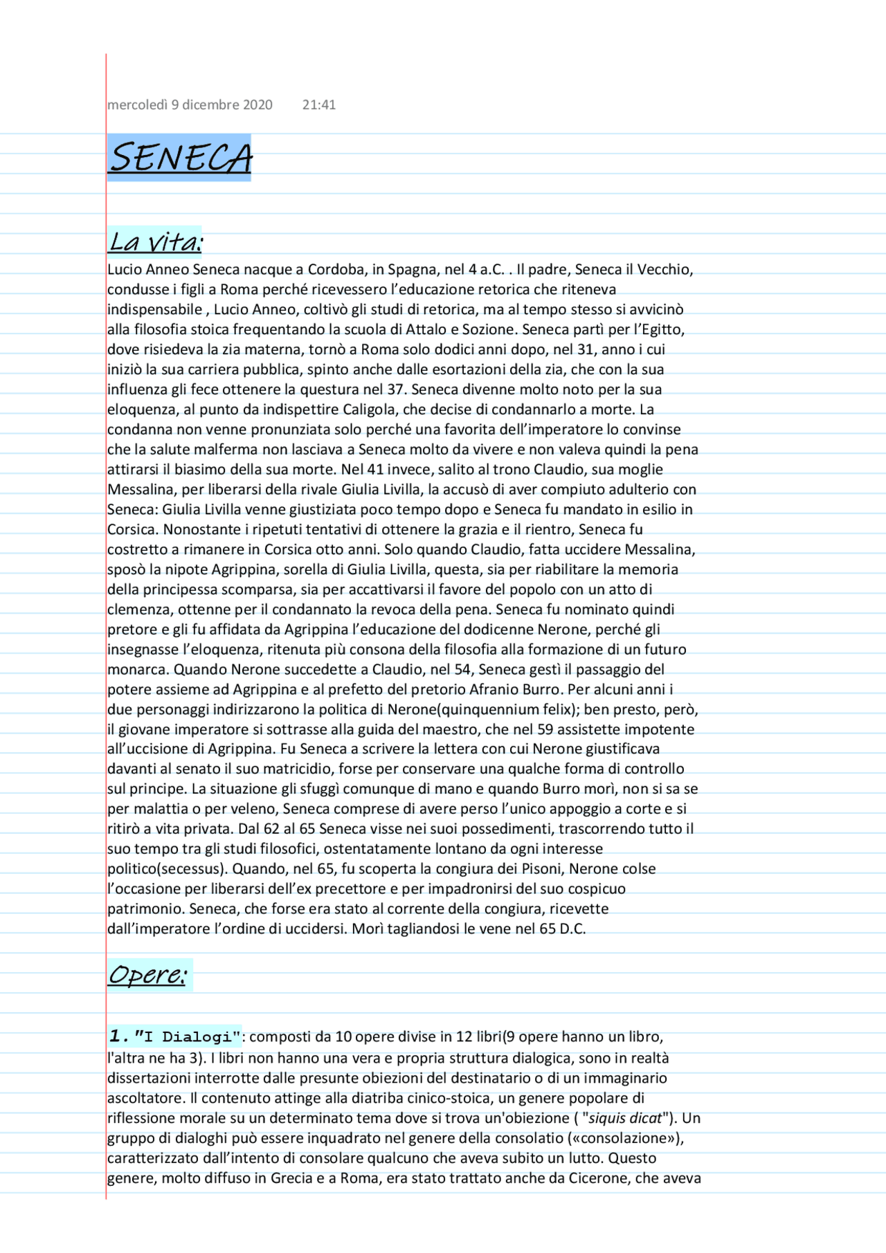 Seneca-vita, poetica e opere - Docsity