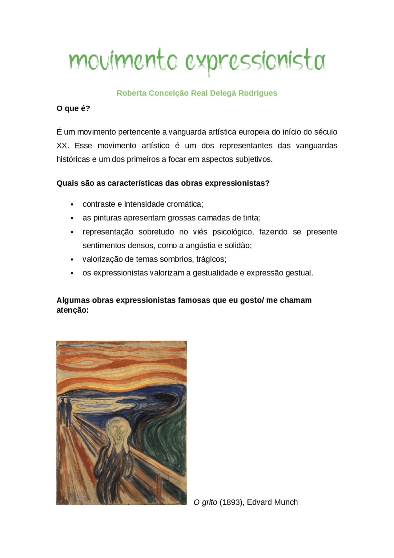 Resumo Movimento Expressionista - Docsity