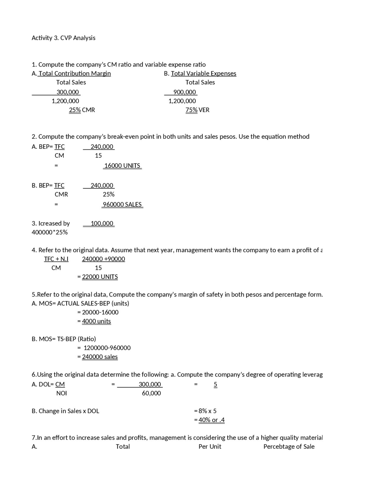 Cost Volume Profit Analysis Docsity