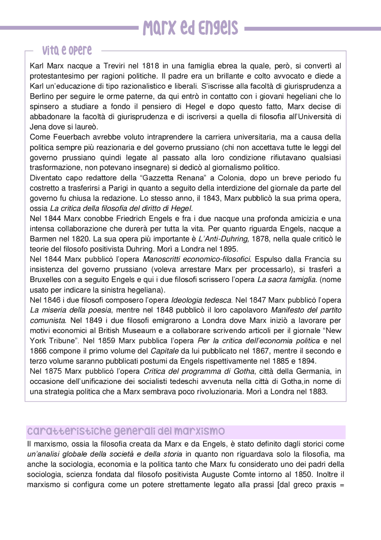 Marx ed Engels: vita e pensiero - Docsity