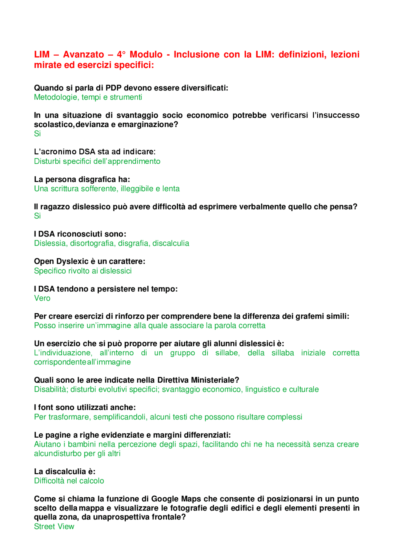 Eipass didasko-LIM-Avanzato-4°Mod.-Inclusione con la LIM:definizioni,lezioni mirate ed es. - Docsity