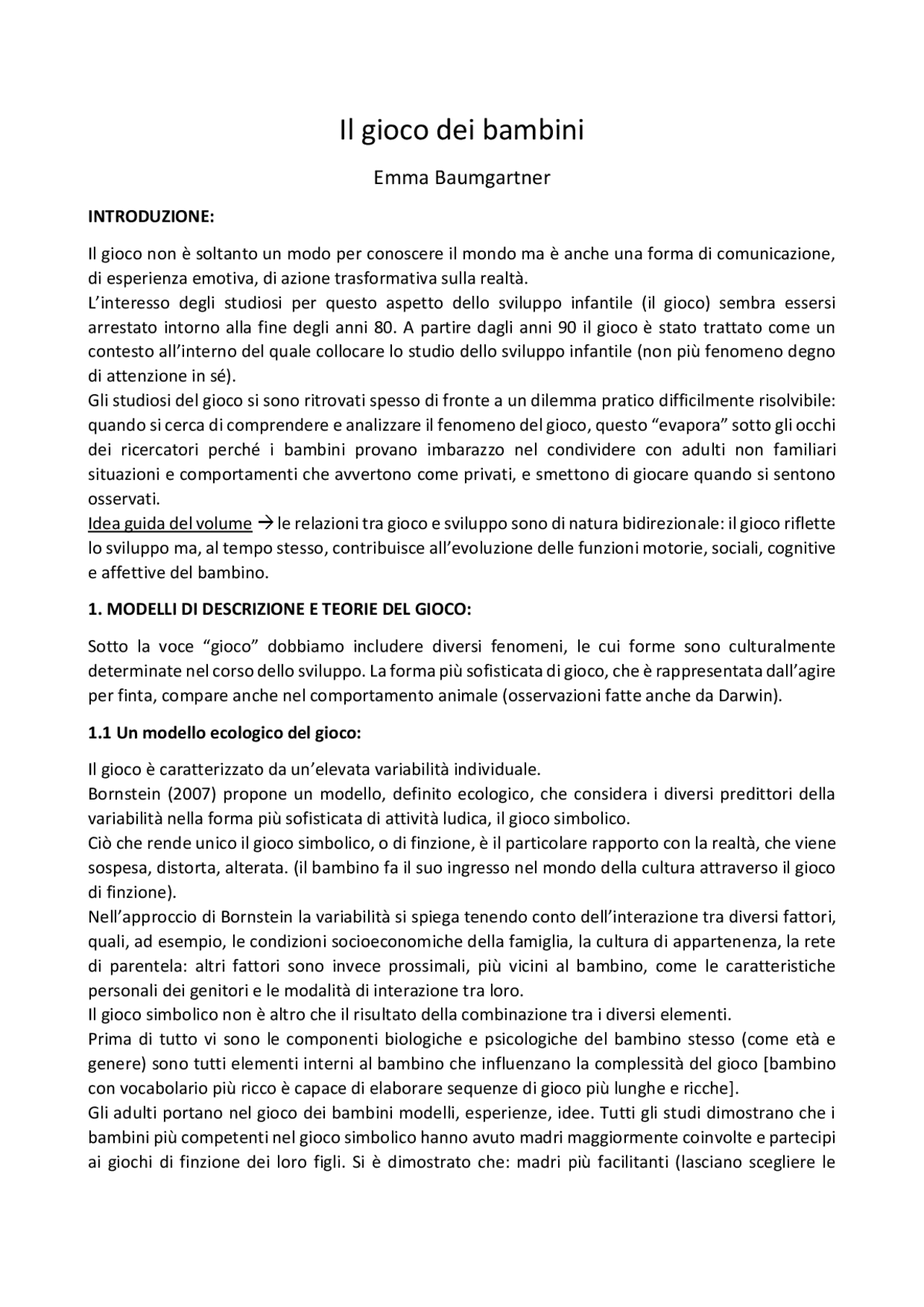 Il Gioco Dei Bambini Docsity