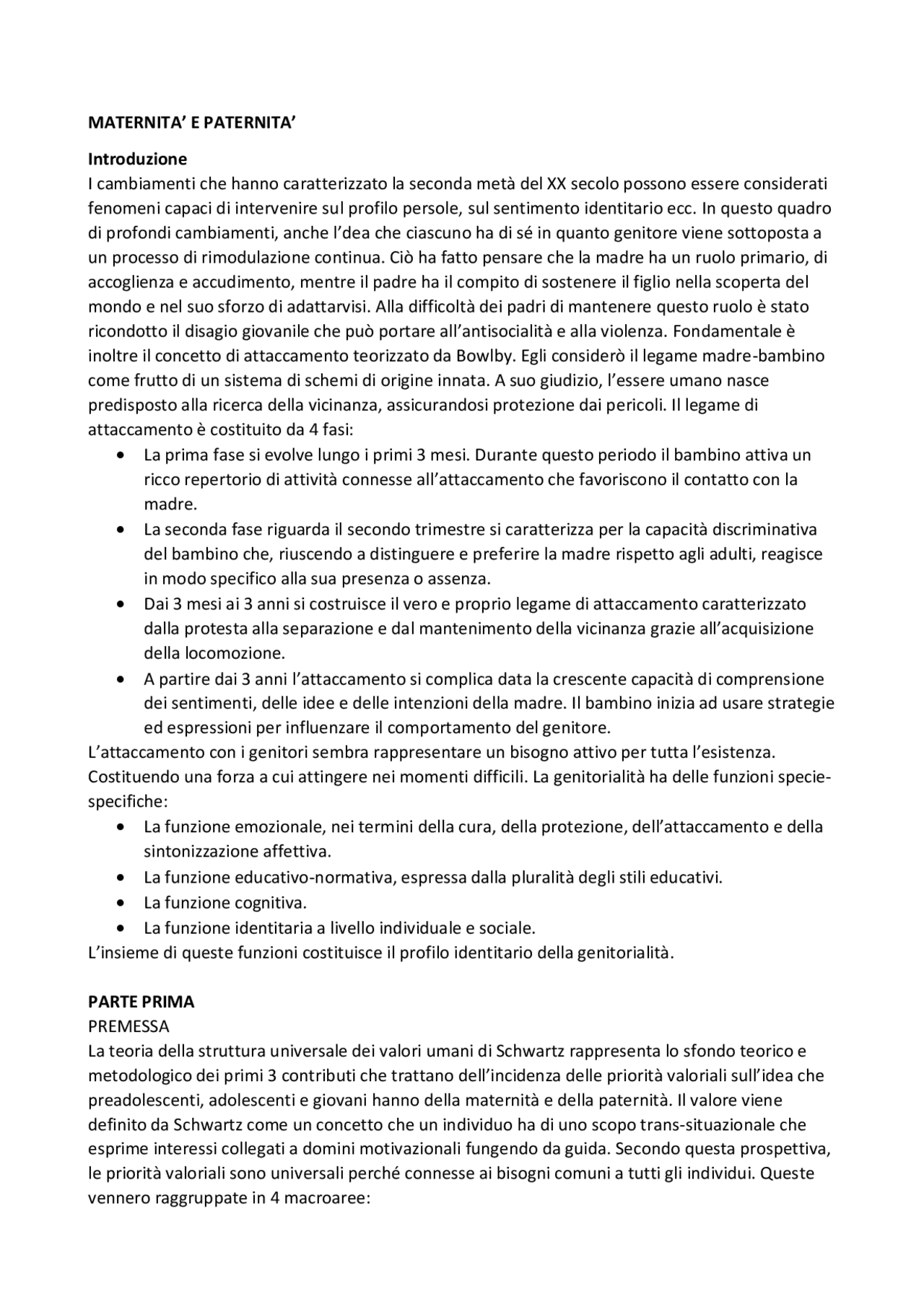 Riassunto Maternità E Paternità Docsity