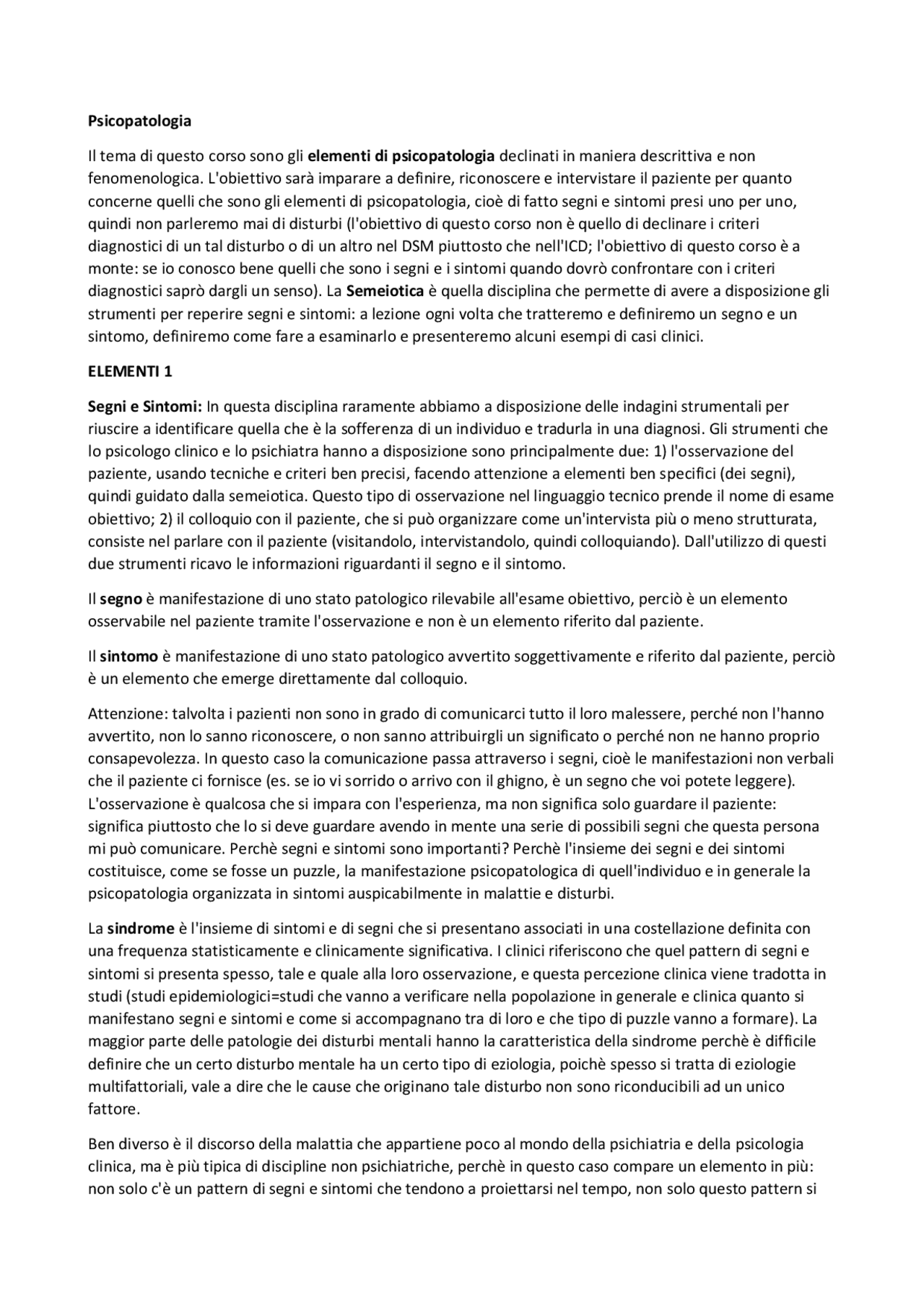 Riassunto Slide Elementi Di Psicopatologia Docsity