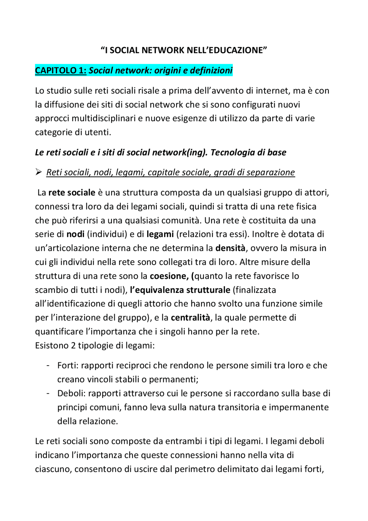 Riassunto I Social Network Nelleducazione Docsity