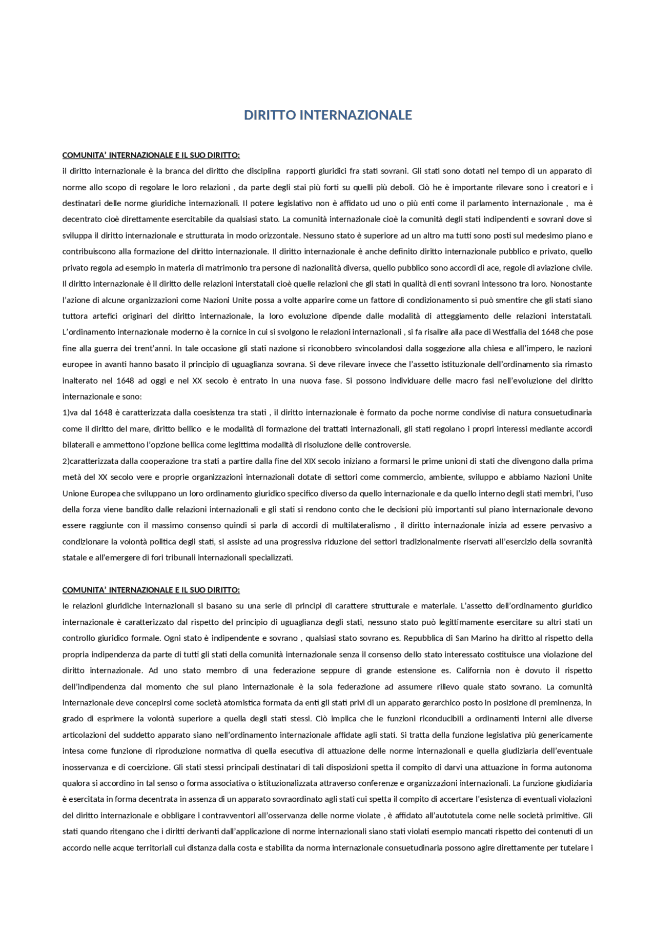 Riassunto Diritto Internazionale Docsity