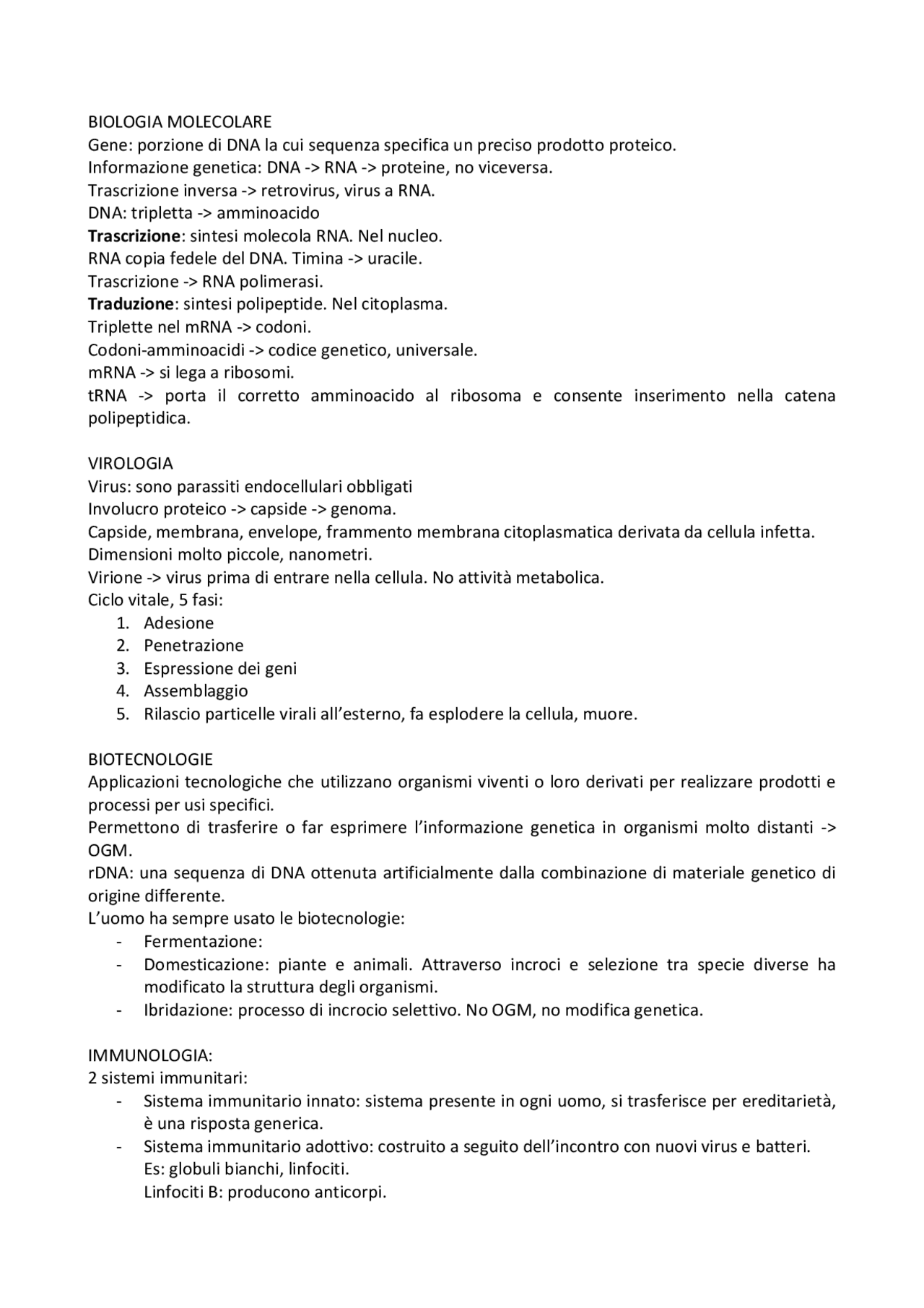 Schemi Biologia Molecolare Docsity