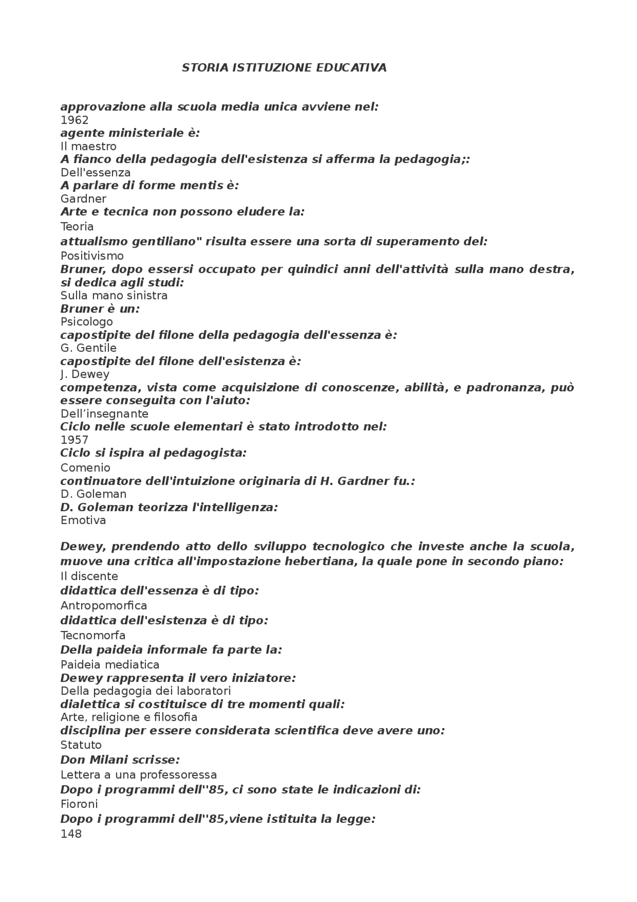 Esame Storia Dellistituzione Educativeodt Docsity