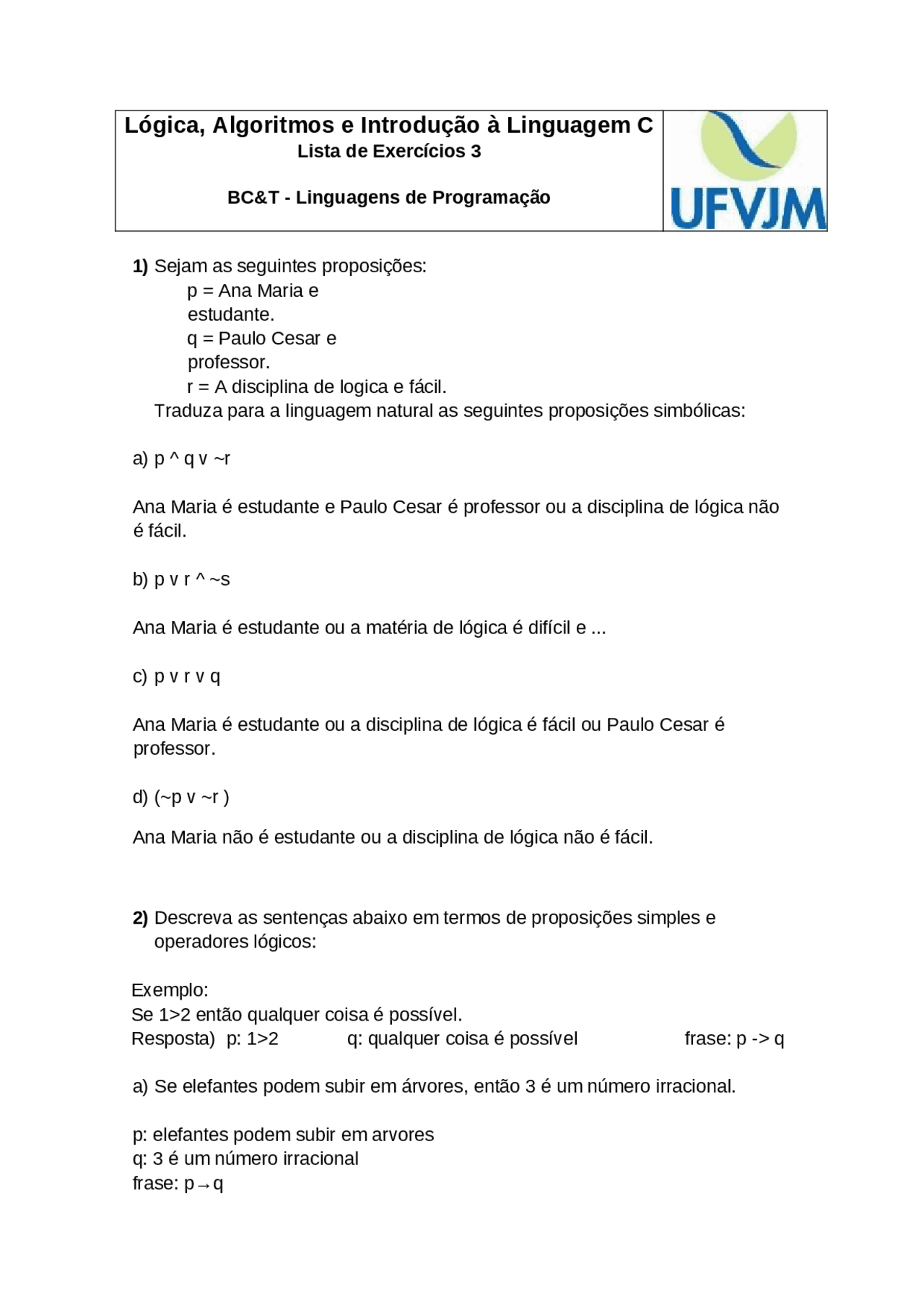 Lógica Algoritmos Lista De Exercicio Docsity
