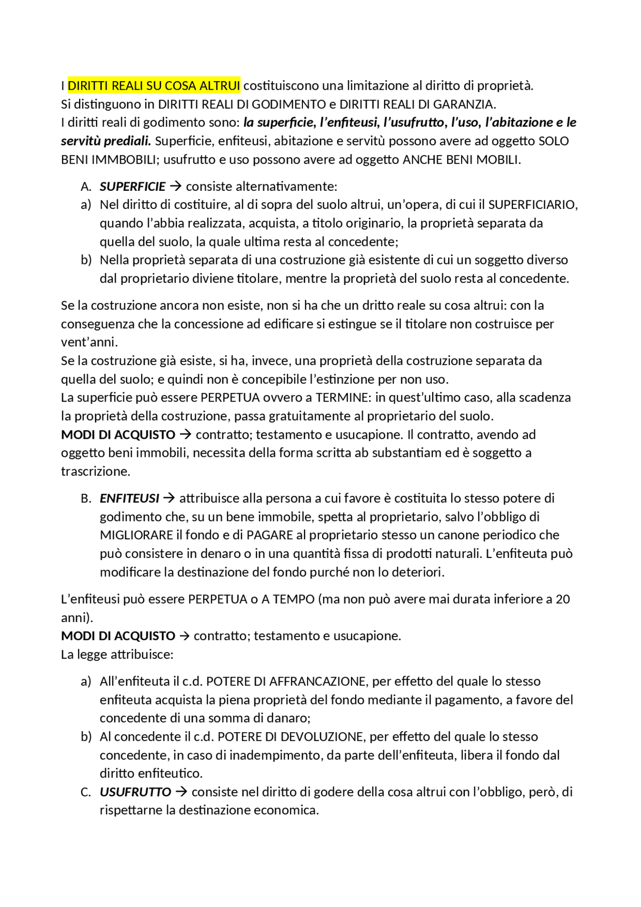 Diritti Reali Di Godimento Docsity