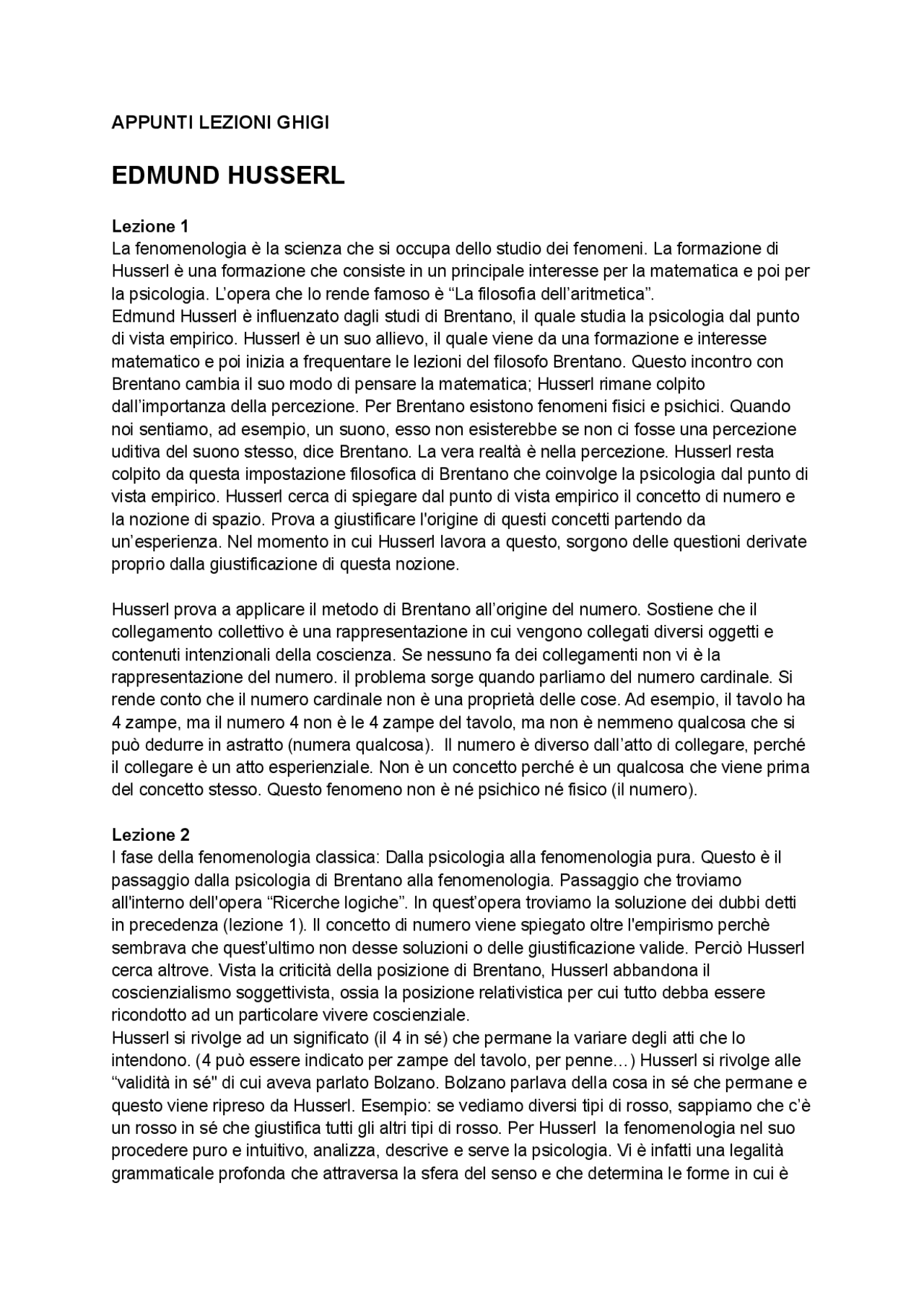 Appunti delle lezioni sui filosofi: Husserl, Scheler, Stein - Docsity