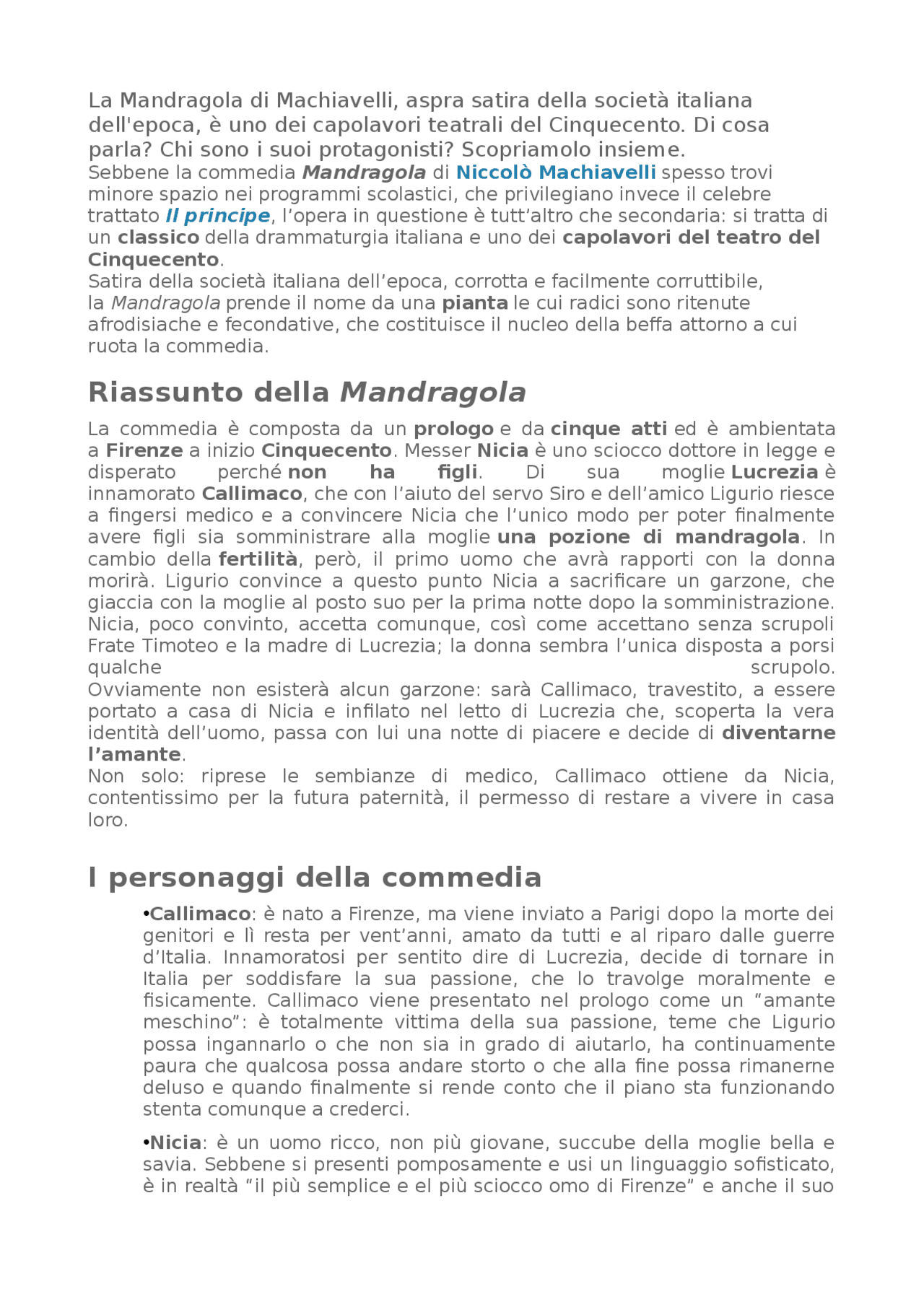 Mandragola Documento Docsity