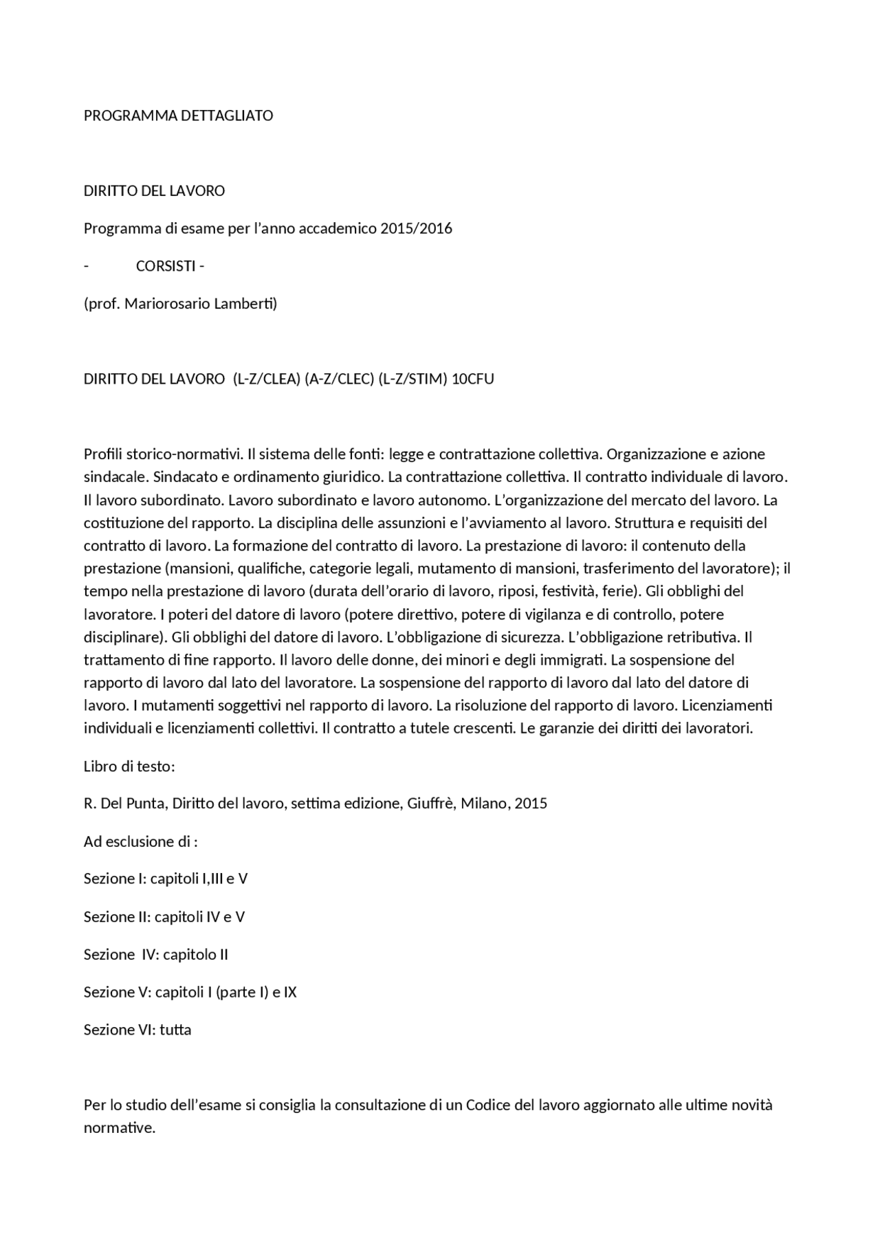 Programma Dettagliato Del Programma Docsity