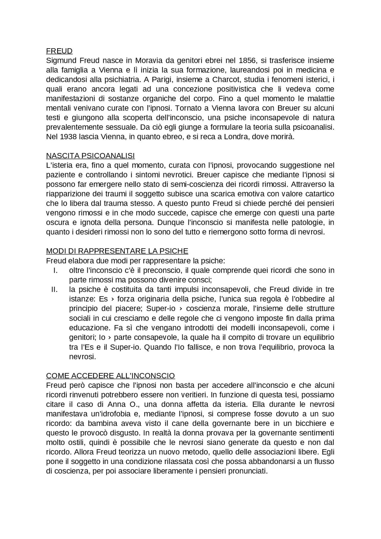 Sintesi Sul Pensiero Di Freud Docsity