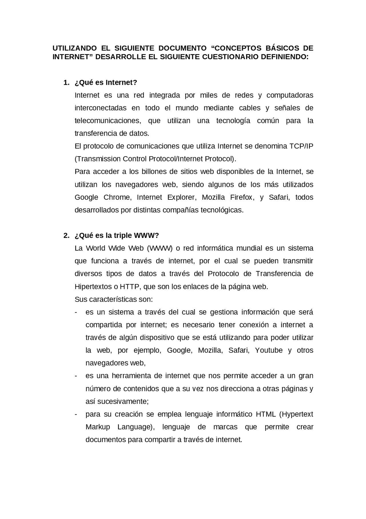 Taller conceptos basicos de internet - Docsity