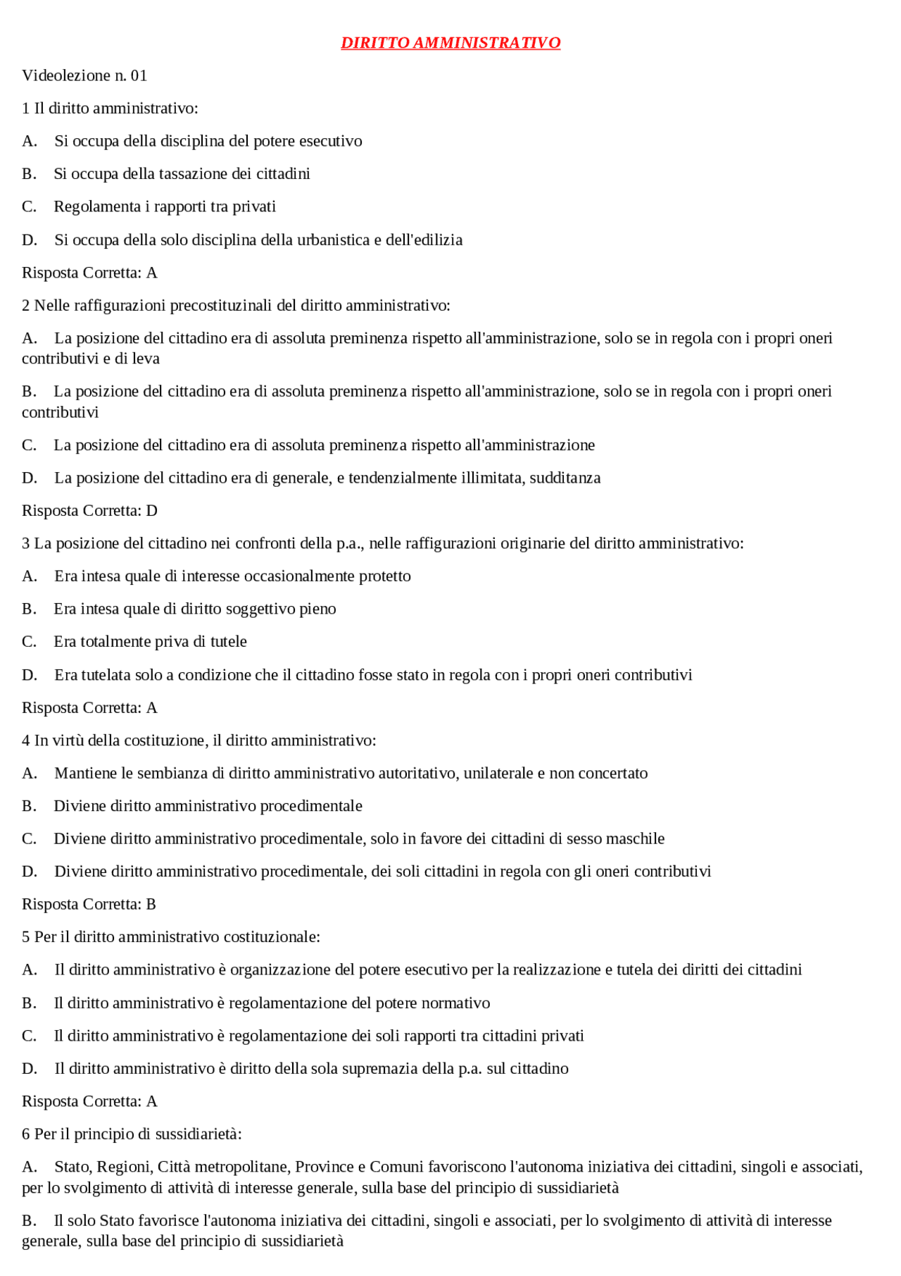Diritto Amministrativo Ingegneria Gestionale L 9 Mercatorum Prove D