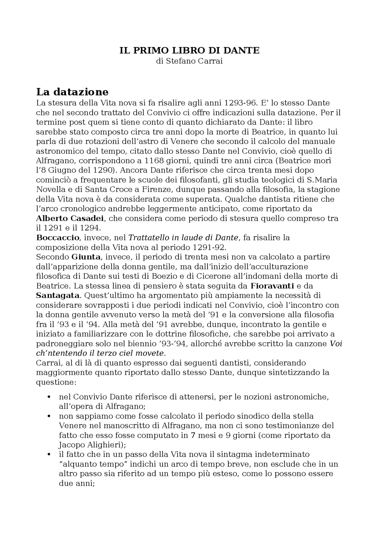 Riassunto Il Primo Libro Di Dante Unidea Della Vita Nova Docsity