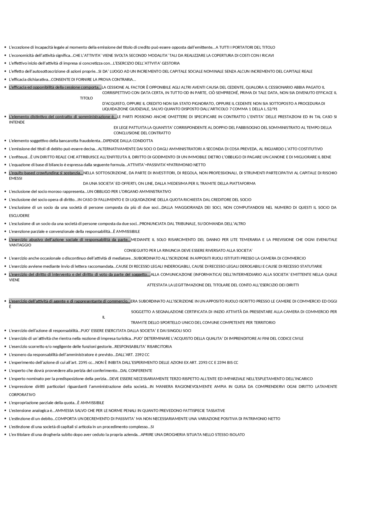 Test Diritto Commerciale 2021 Docsity