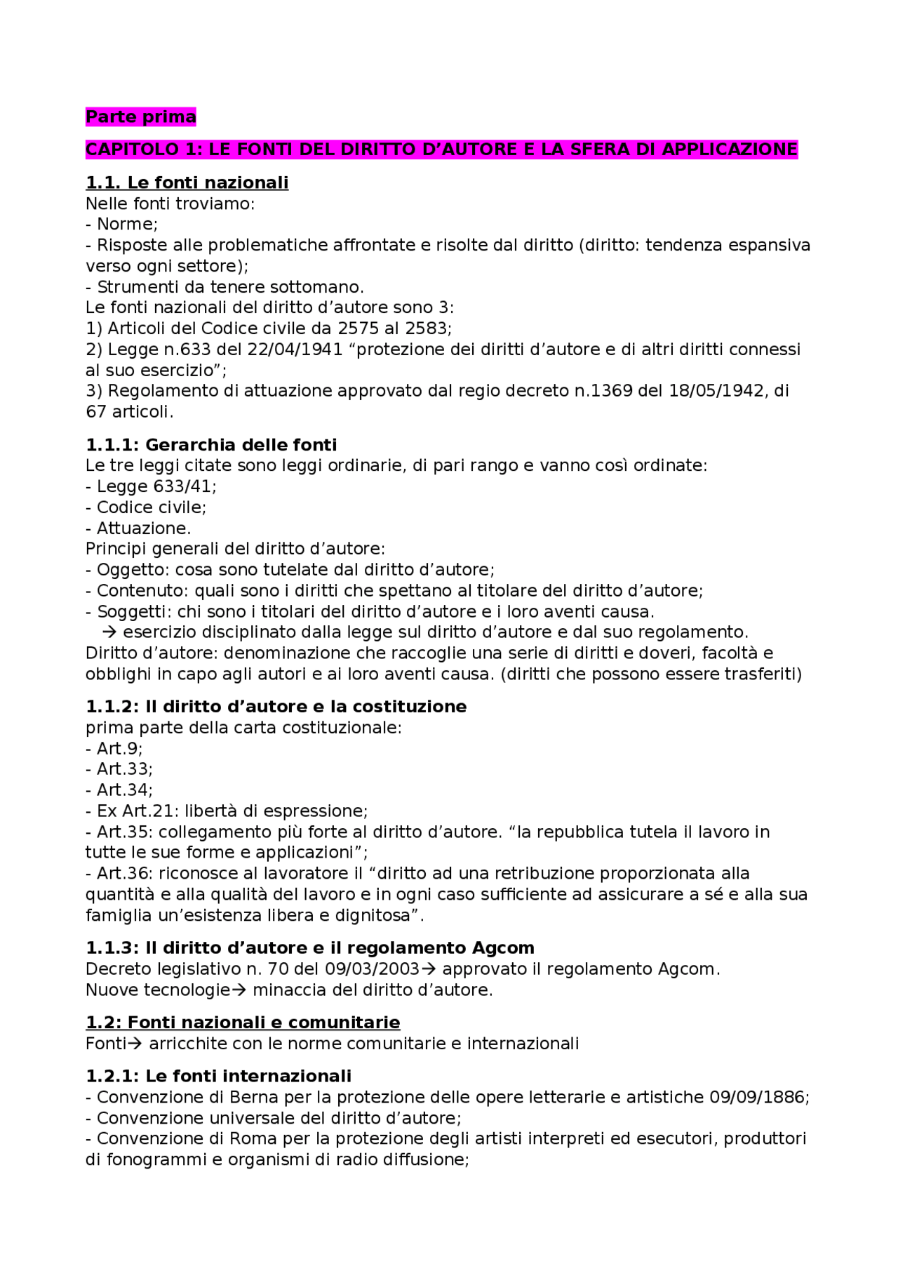 Compendio Di Diritto Dautore Riassunto Docsity