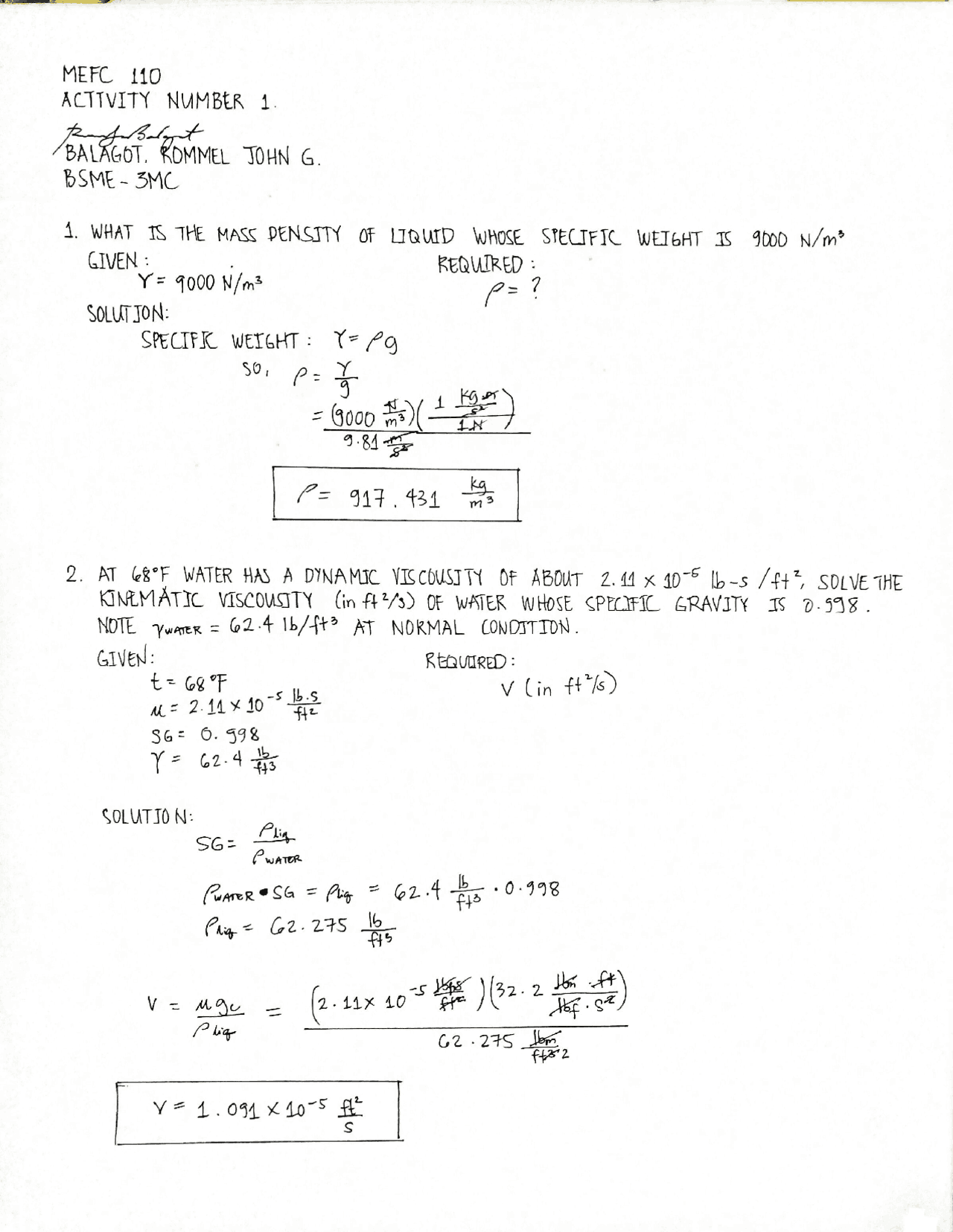 Fluid Mechanics Exercises | Exercises Fluid Mechanics | Docsity