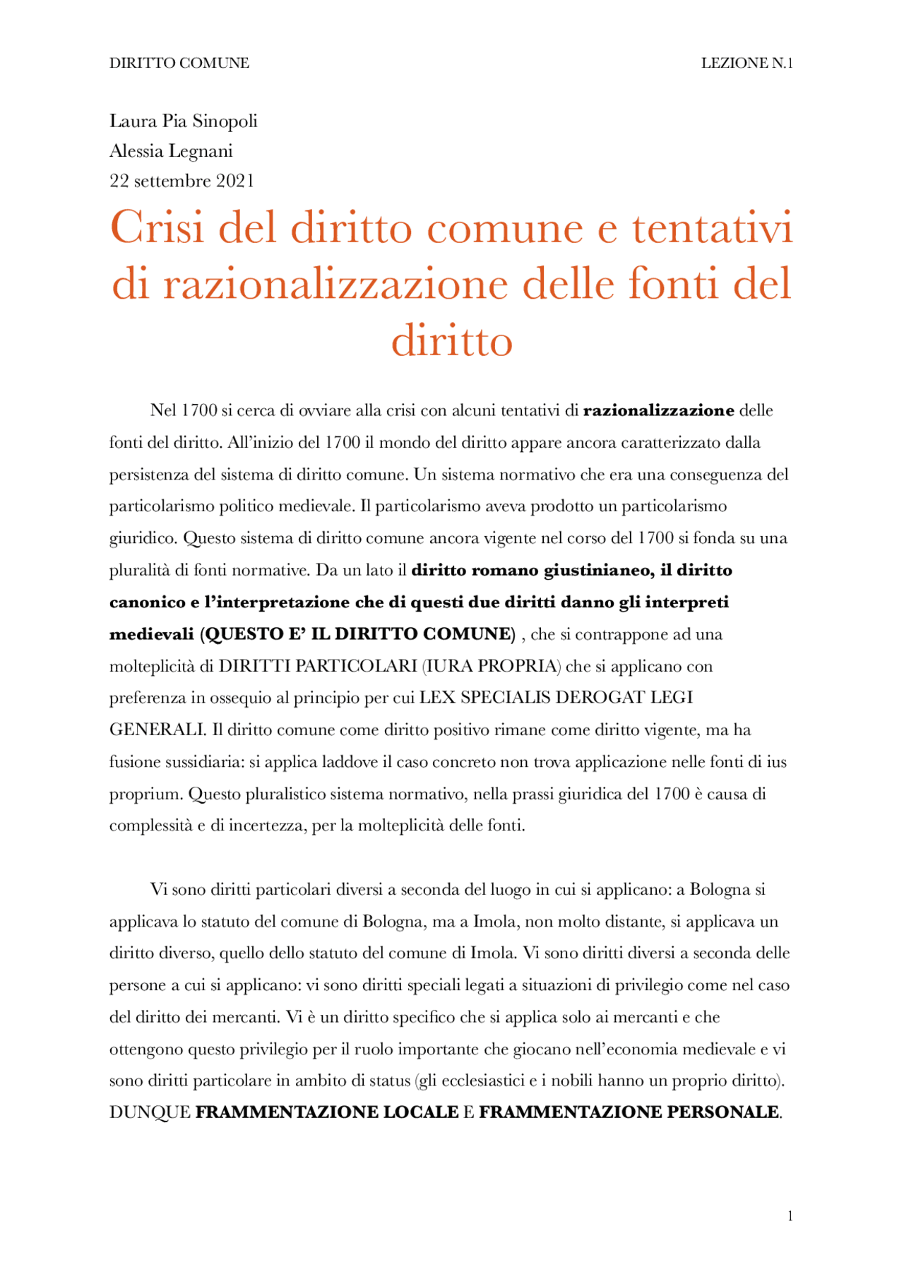 Prima Lezione Di Diritto Comune Docsity