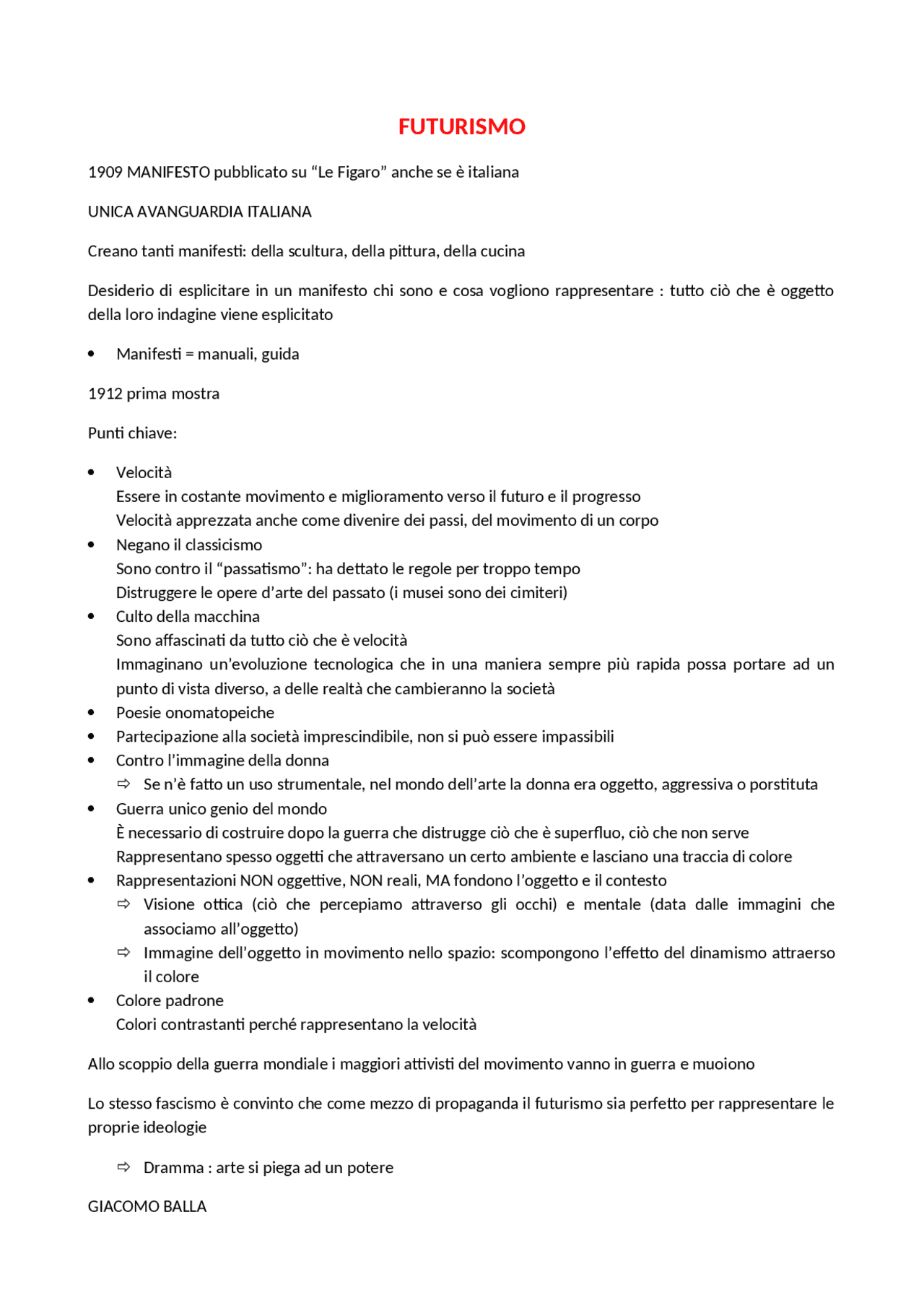Appunti Sul Futurismo Docsity
