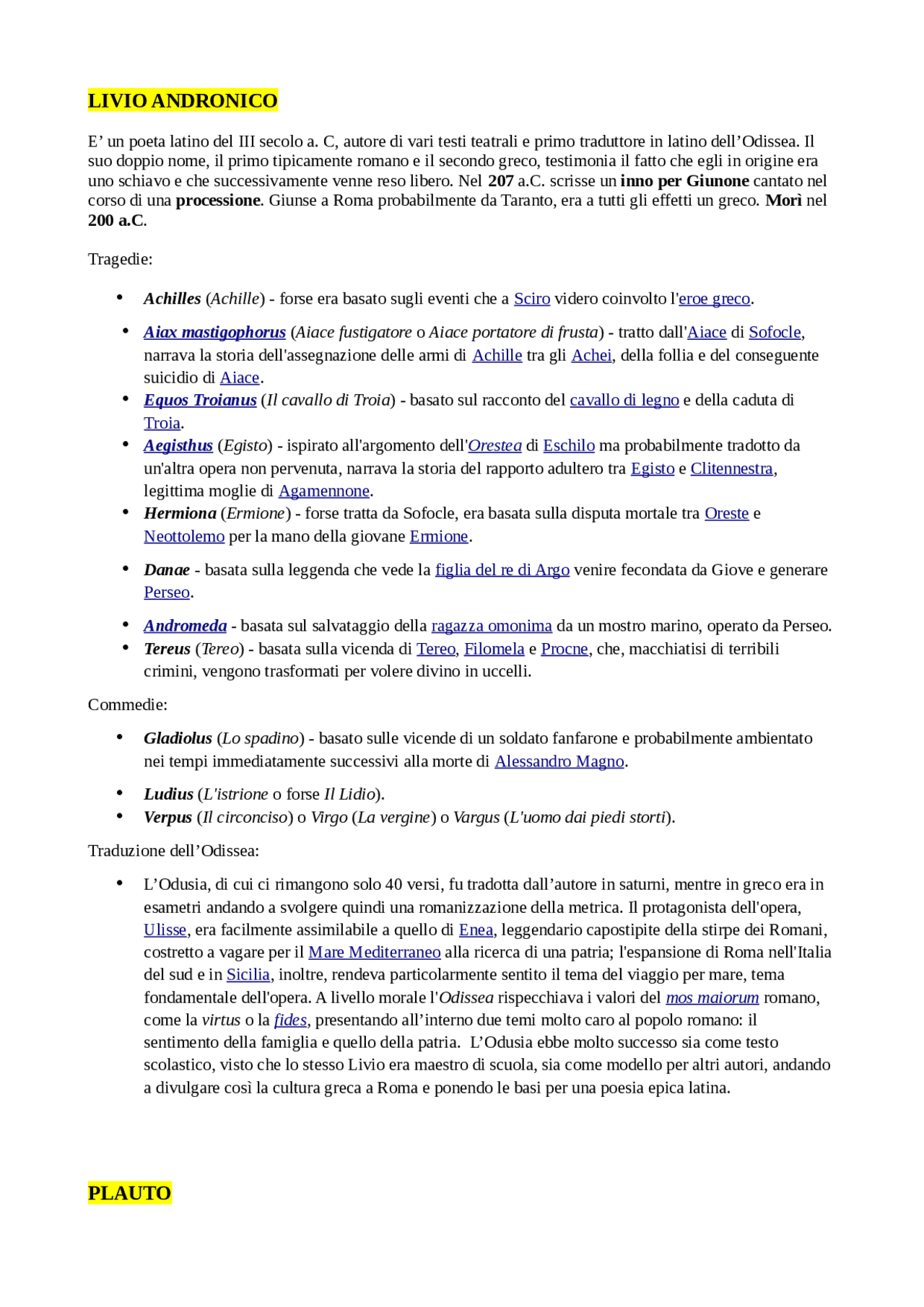 Riassunto Autori Latini Docsity
