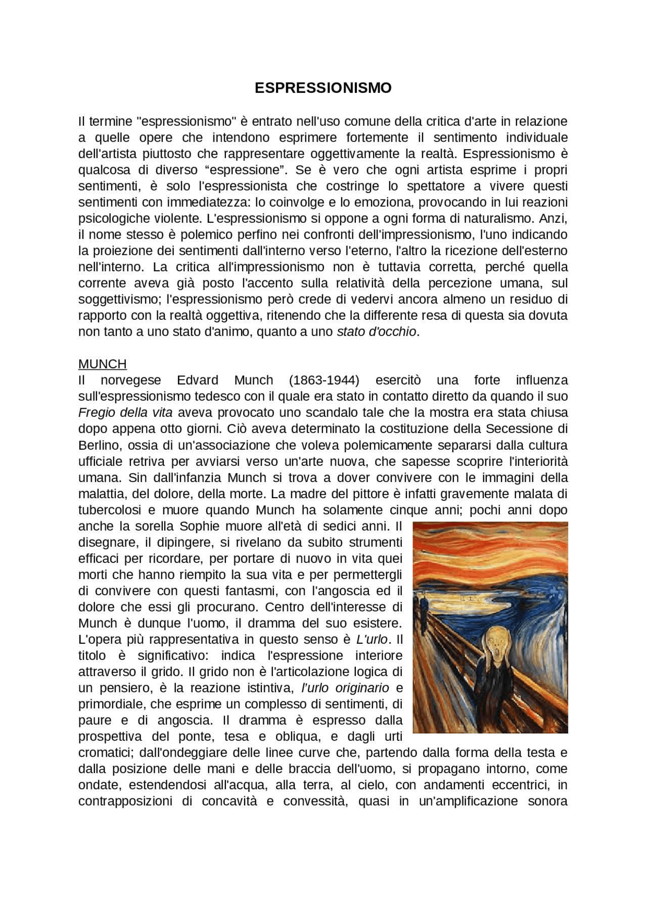 Espressionismo e vari artisti - Docsity