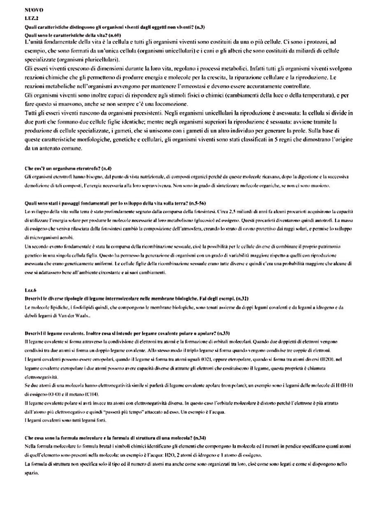 Domande Aperte Biologia Umana Docsity