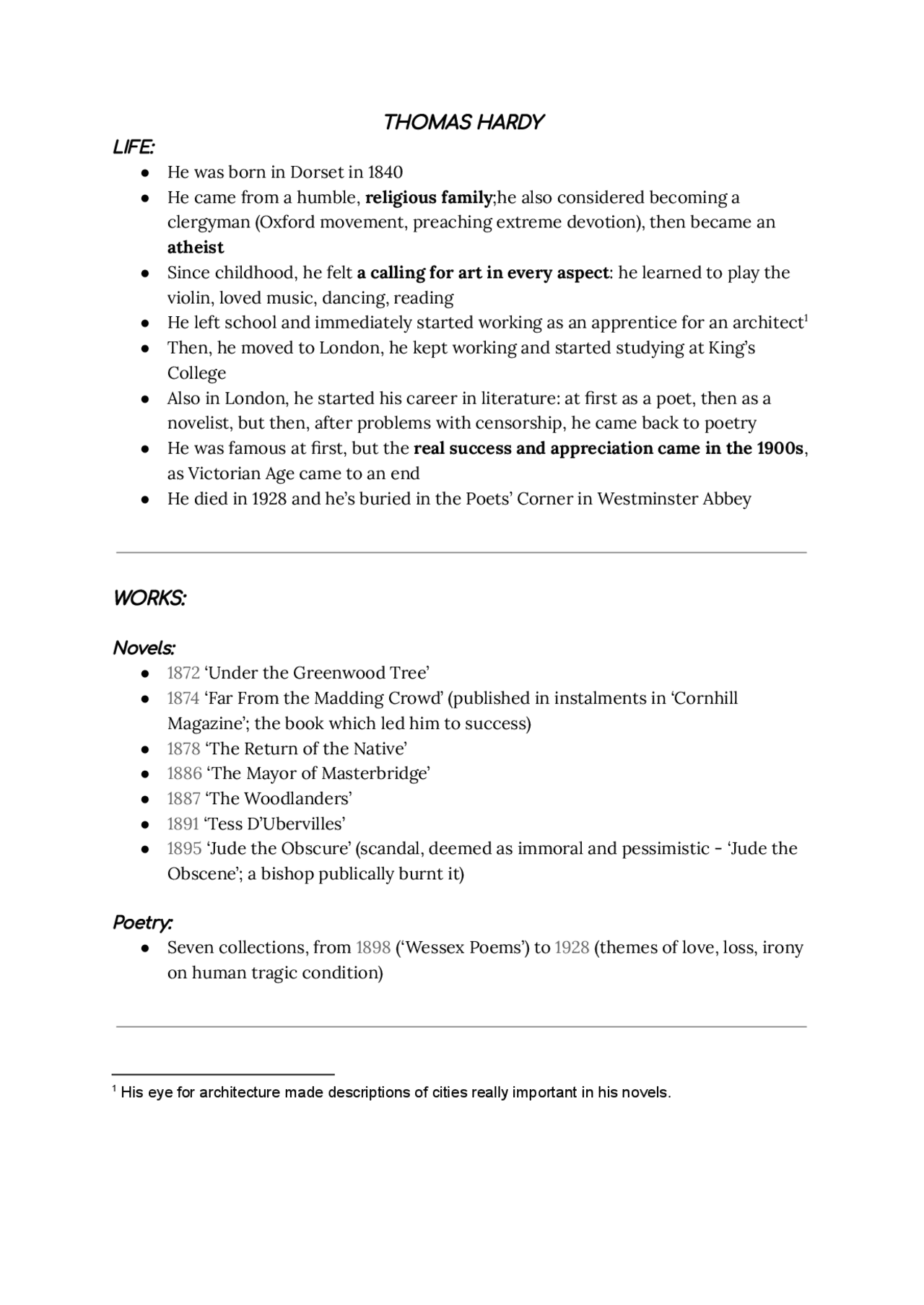 Thomas Hardy: life, works, contents - Docsity