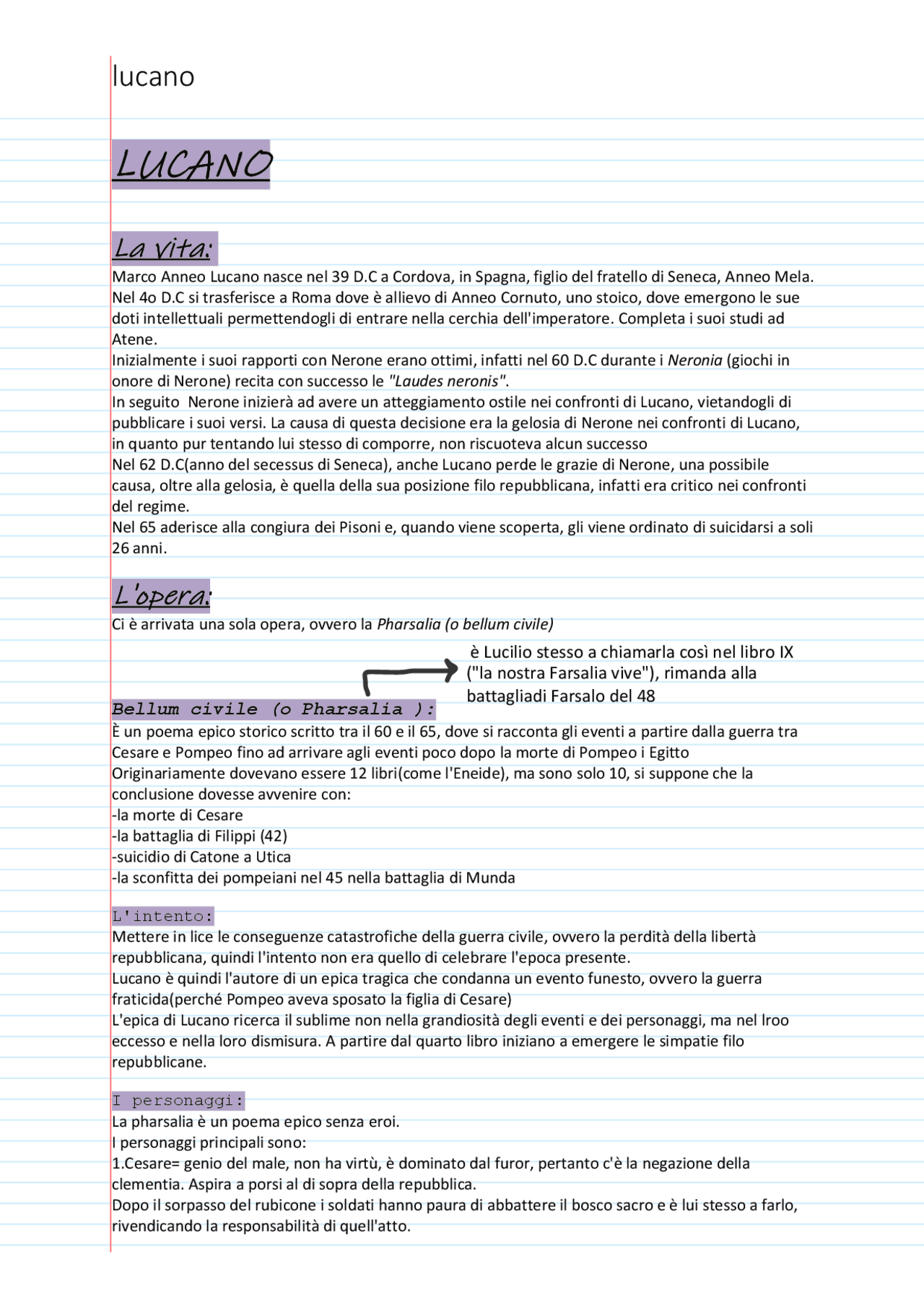 Lucano-vita, poetica e opere - Docsity