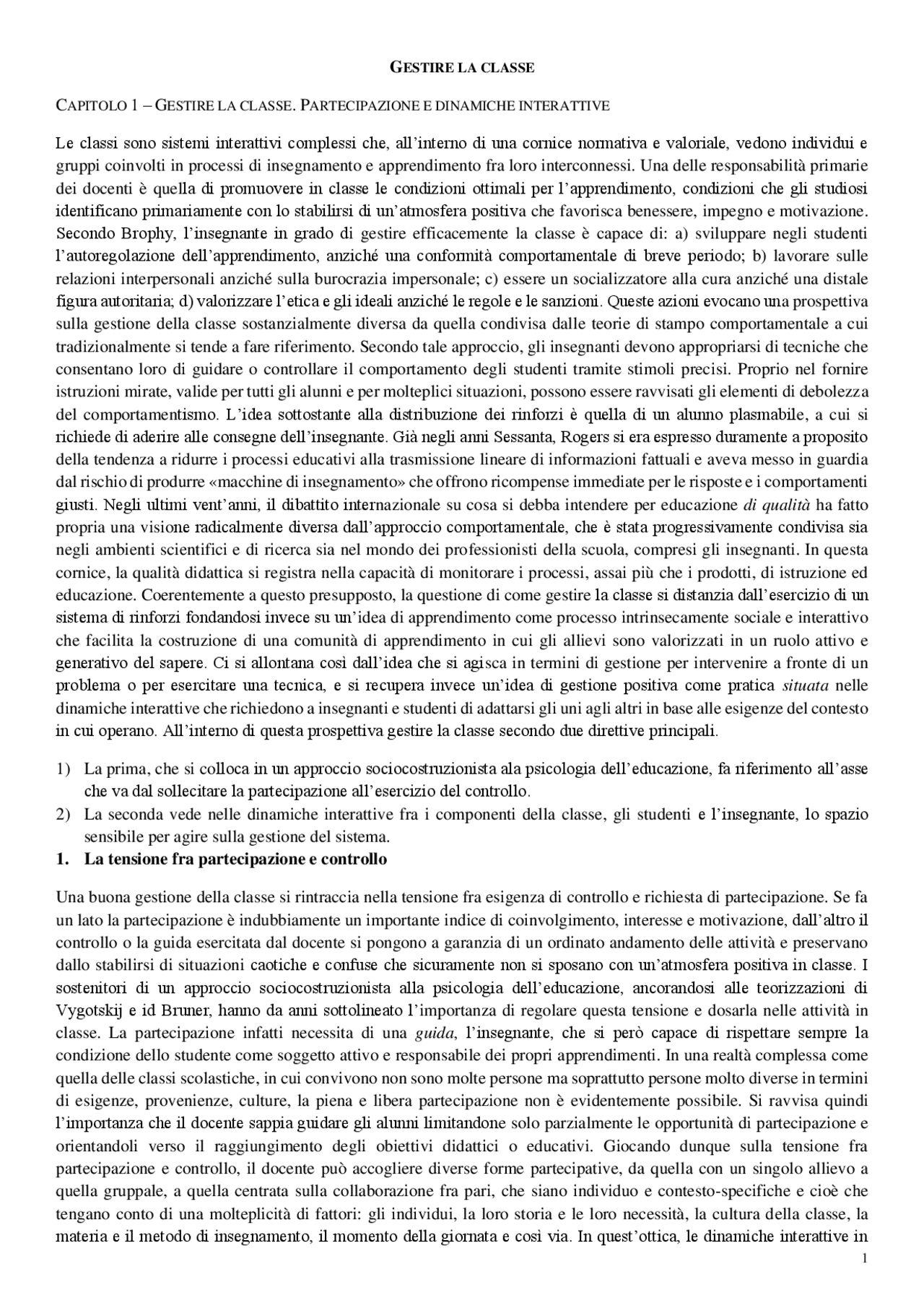Gestire La Classe Partecipazione E Dinamiche Docsity