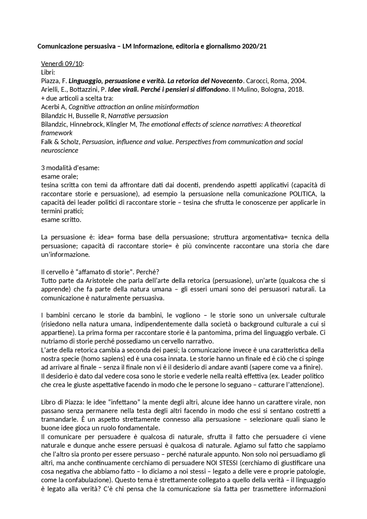Appunti Delle Lezioni Di Comunicazione Persuasiva Docsity