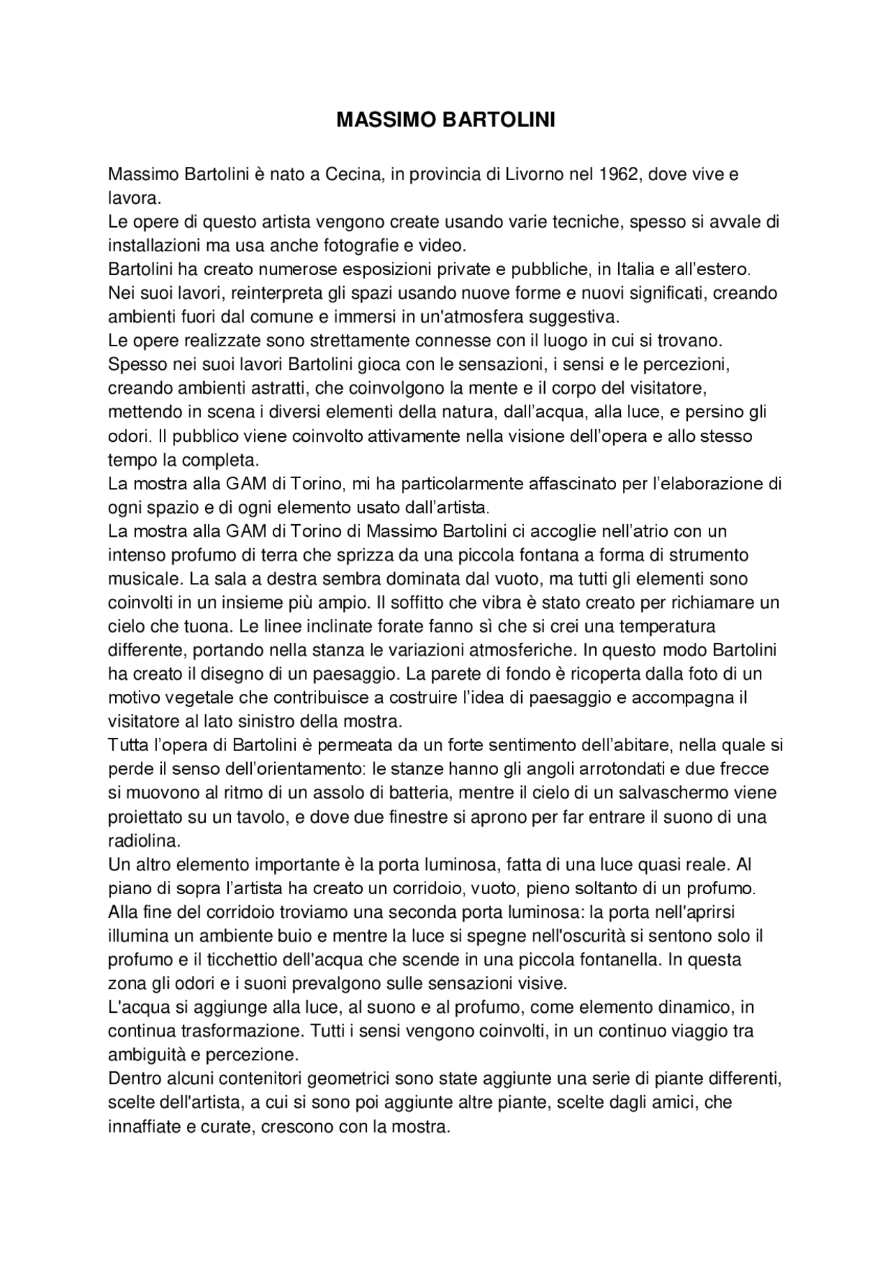 Lartista Massimo Bartolini Docsity