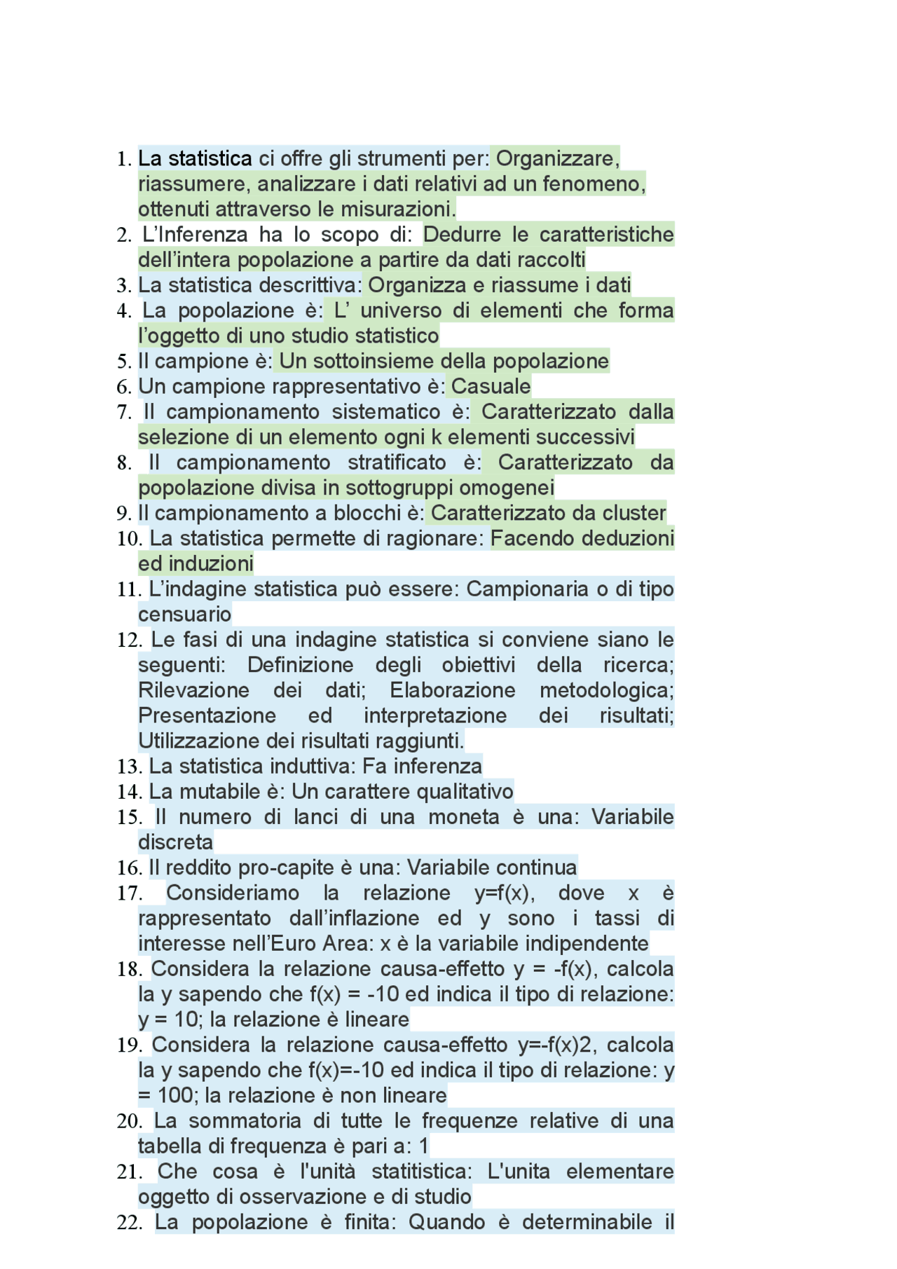 Statistica Unipegaso Docsity