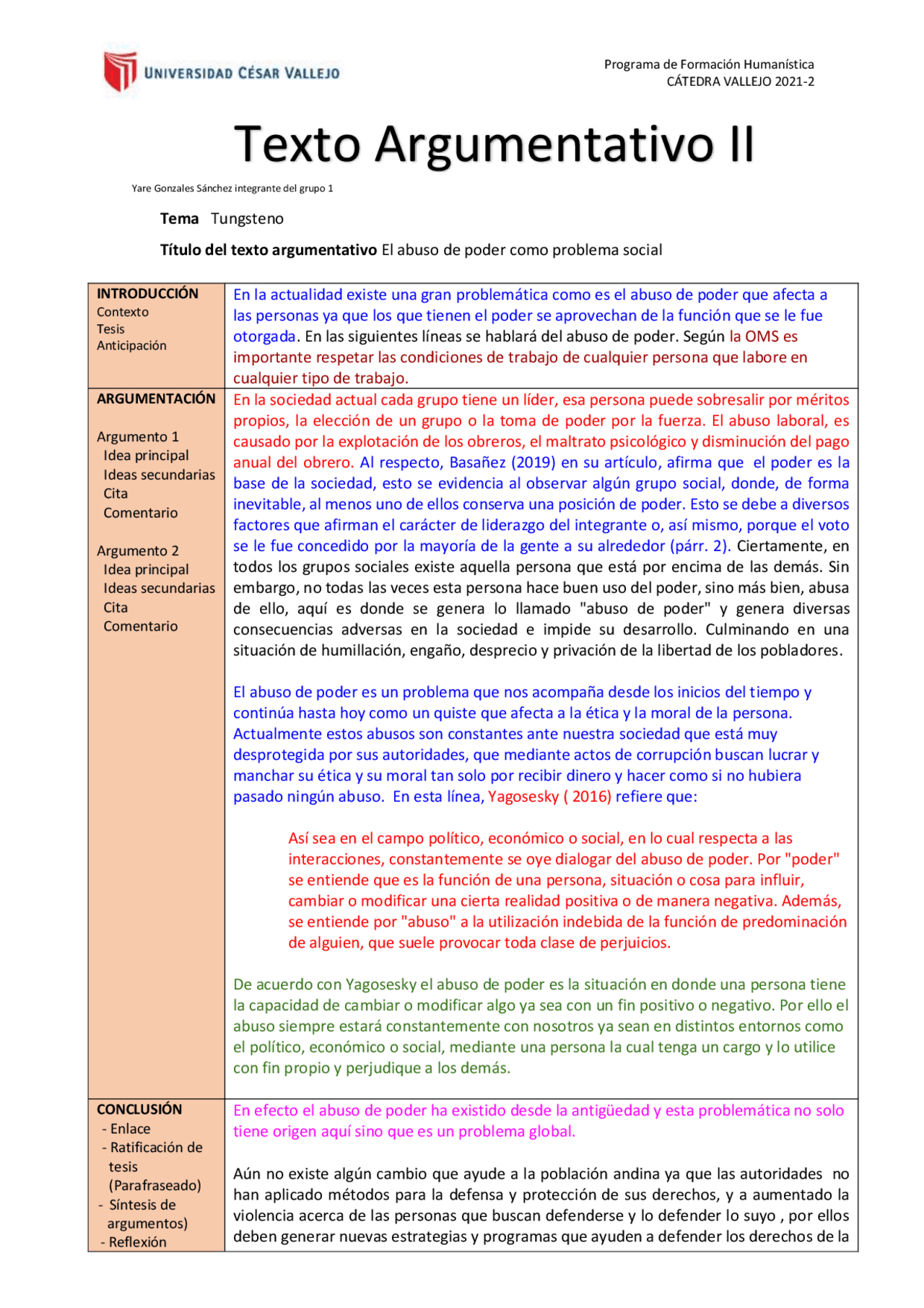 Texto Argumentativo Monografías Ensayos De Psicología Docsity