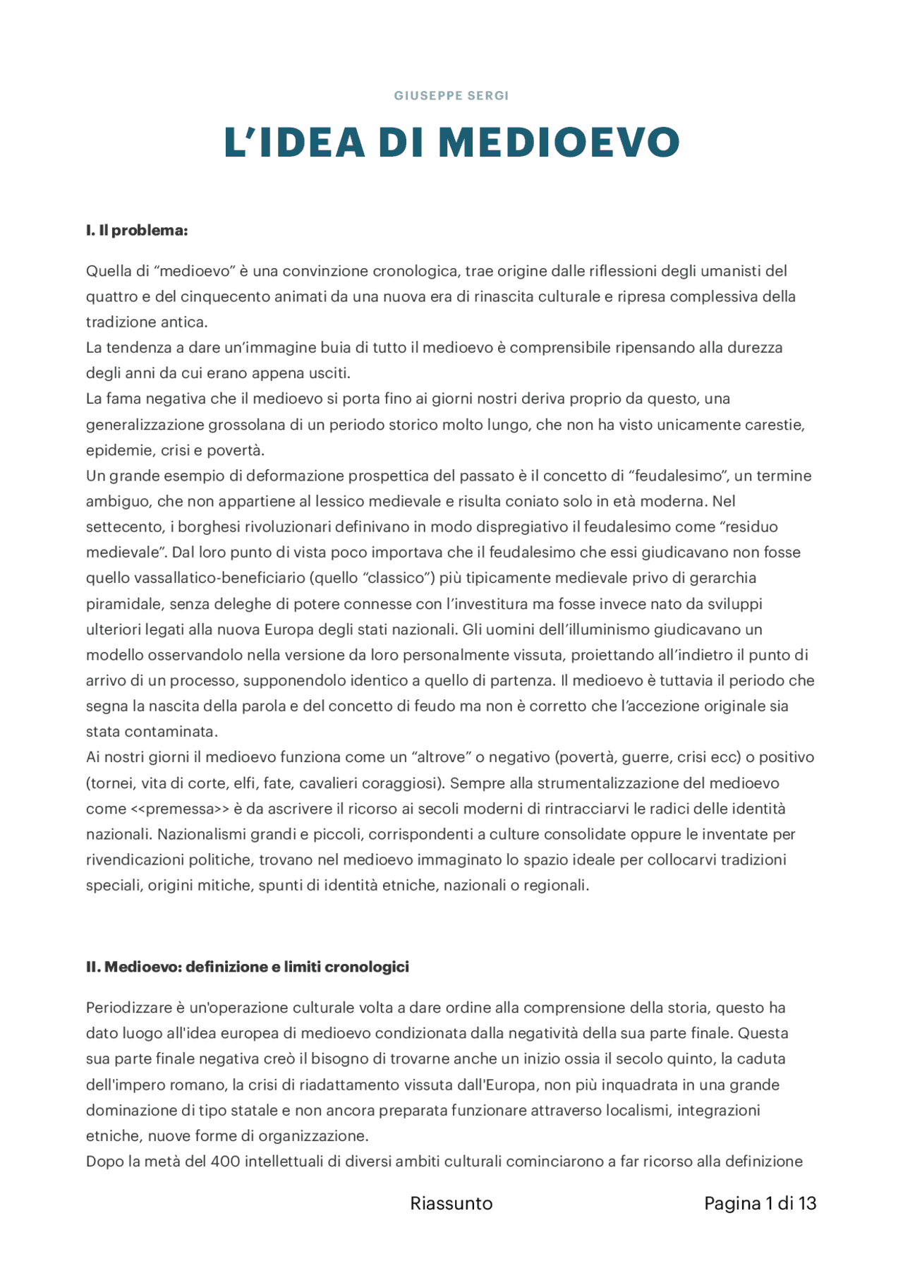 Lidea Di Medioevo Giuseppe Sergi Docsity
