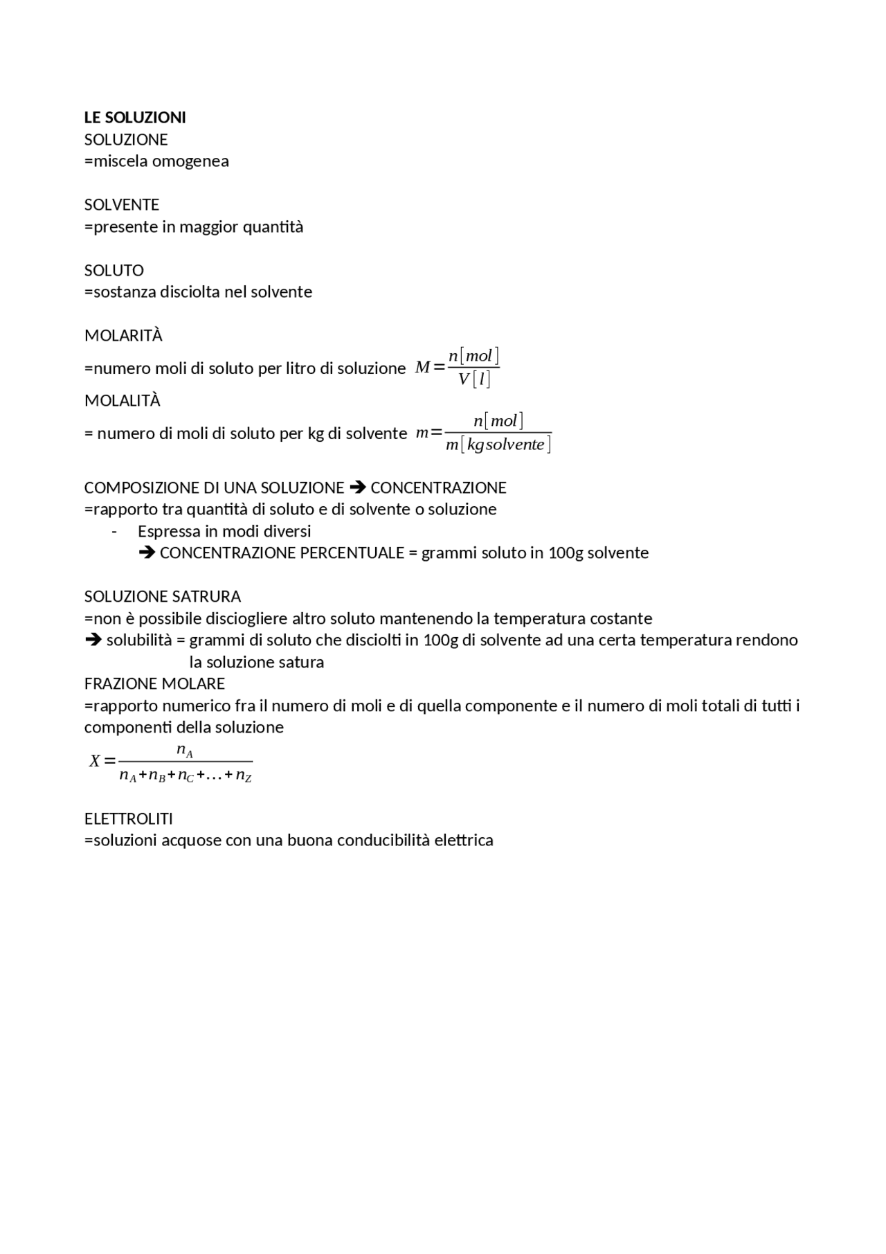 Le Soluzioni Riassunto Teoria E Formule Docsity