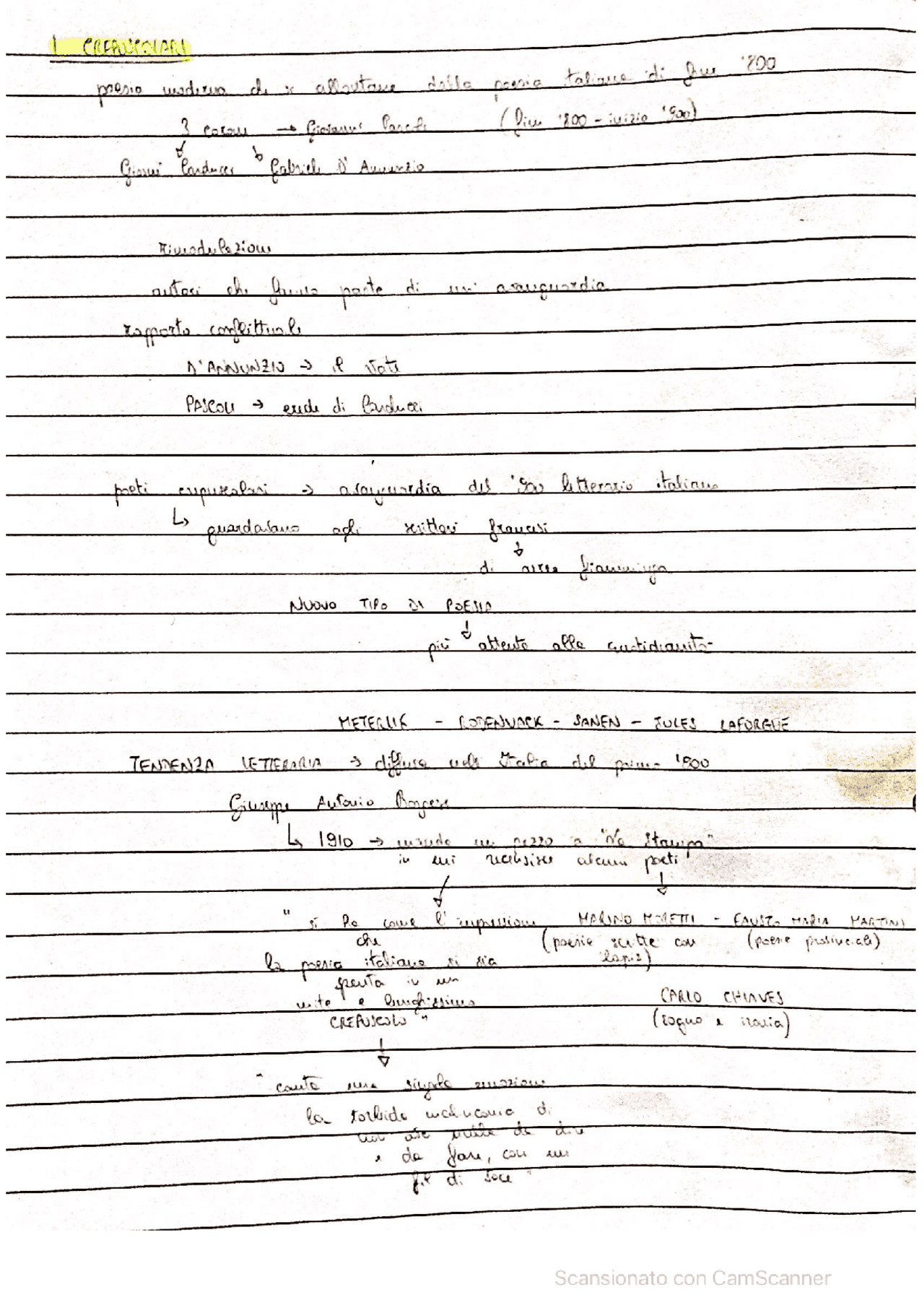 Appunti Crepuscolarismo Docsity