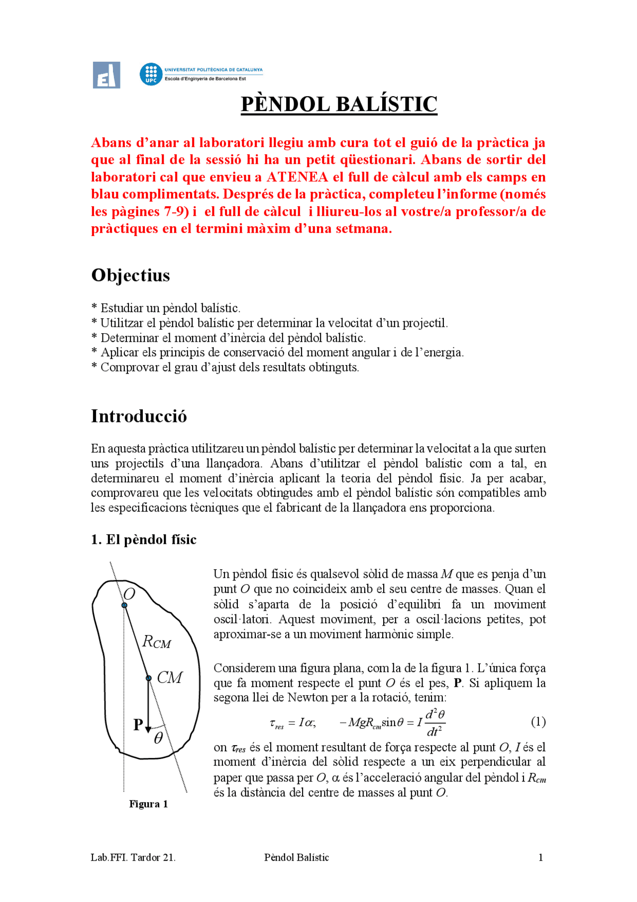 Practica 4, pendol balistic - Docsity