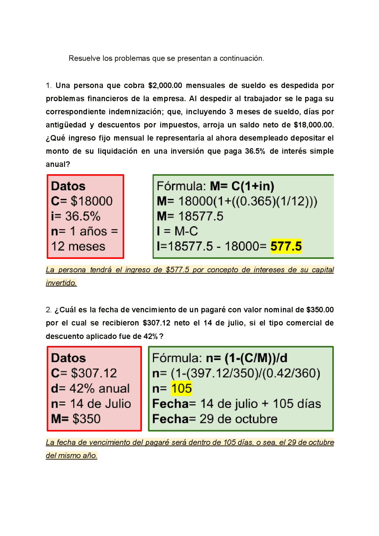ACTIVIDAD 2 MATEMATICAS FINANCIERAS - Docsity