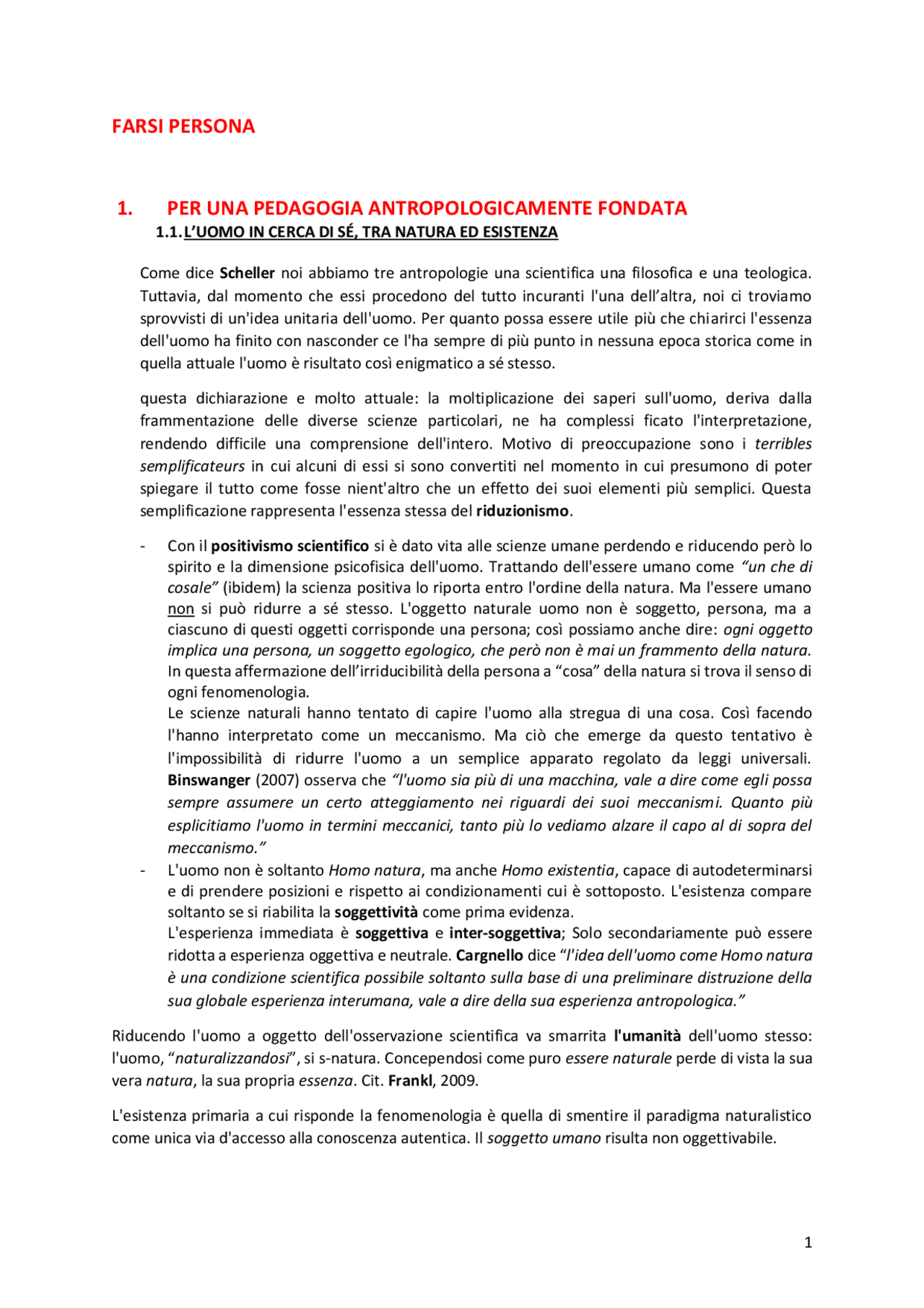 Riassunto Completo Del Libro Farsi Persona Docsity