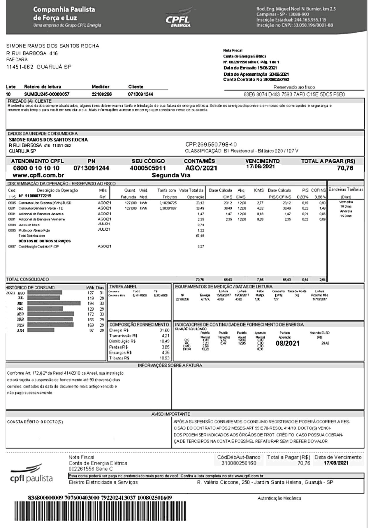 Conta de luz em PDF para quem precisa - Docsity