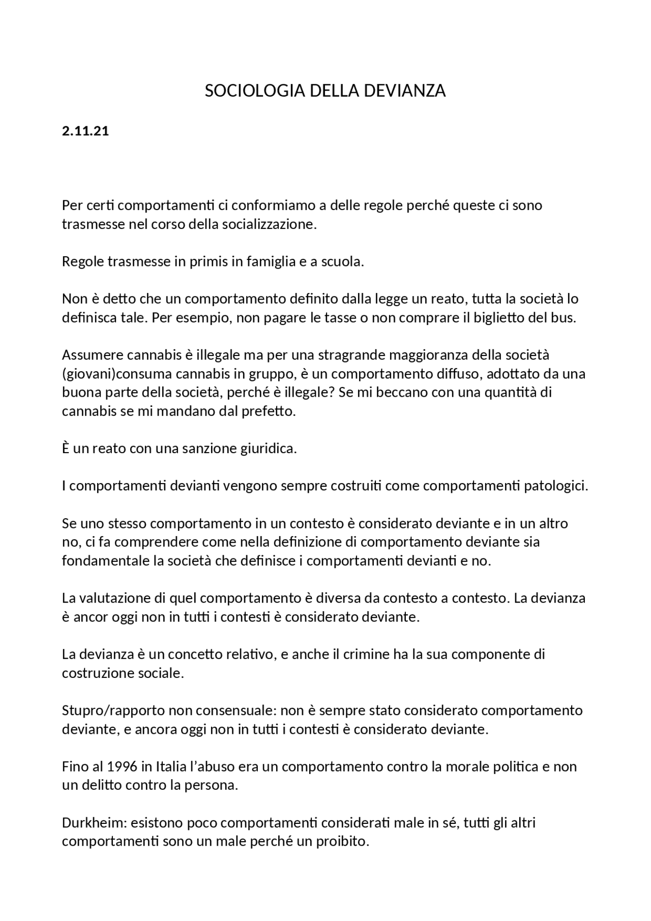 Appunti Si Sociologia Della Devianza Docsity