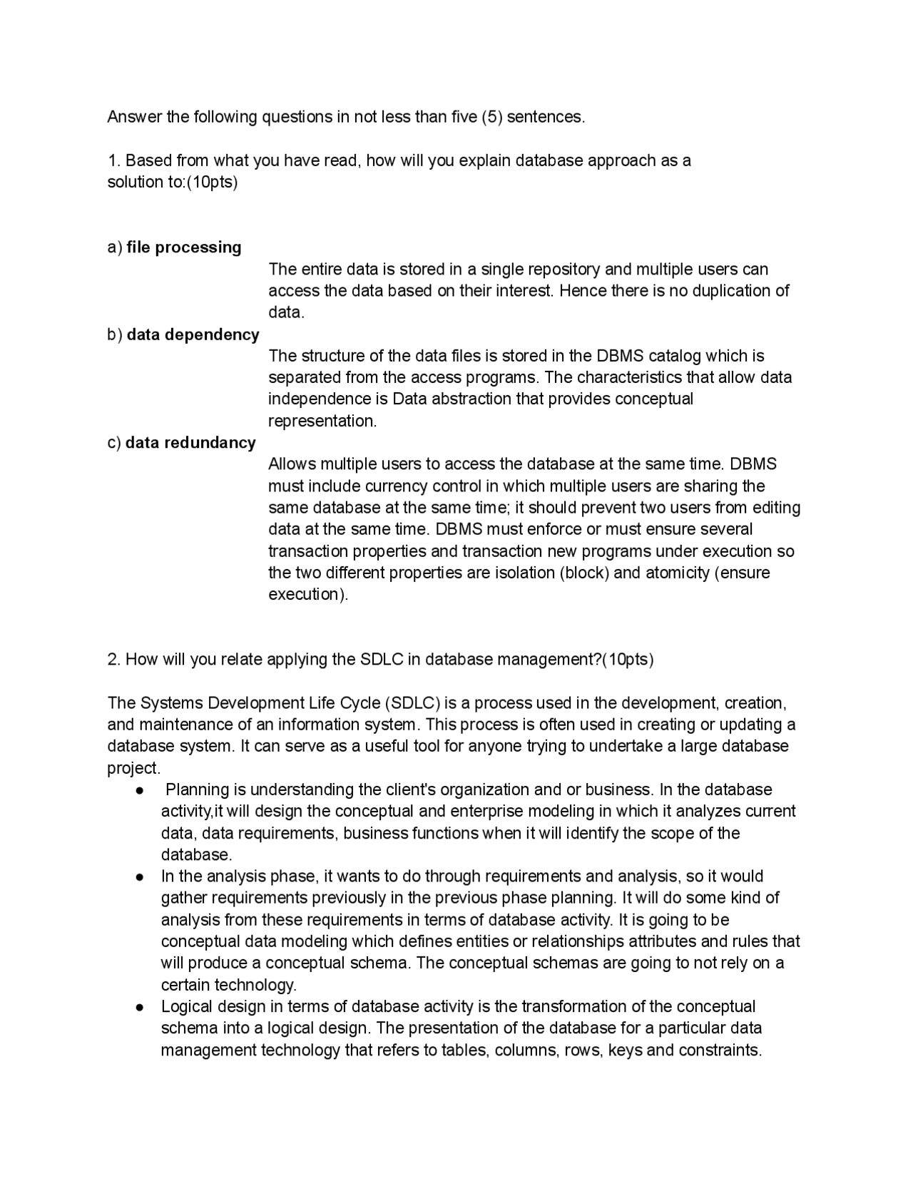 Activity 1 database approach - Docsity