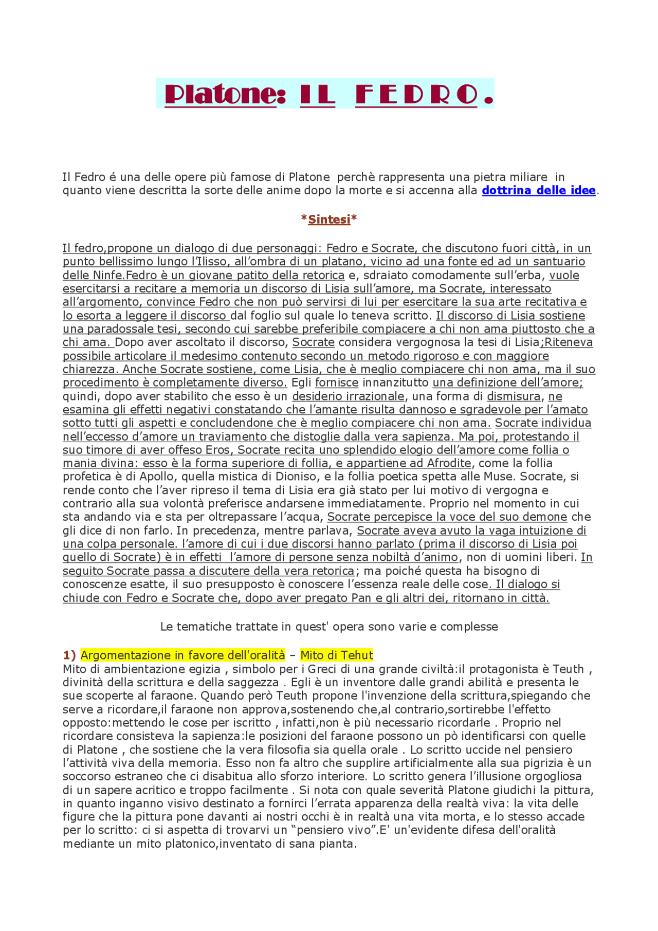 "Fedro", di Platone. - Docsity