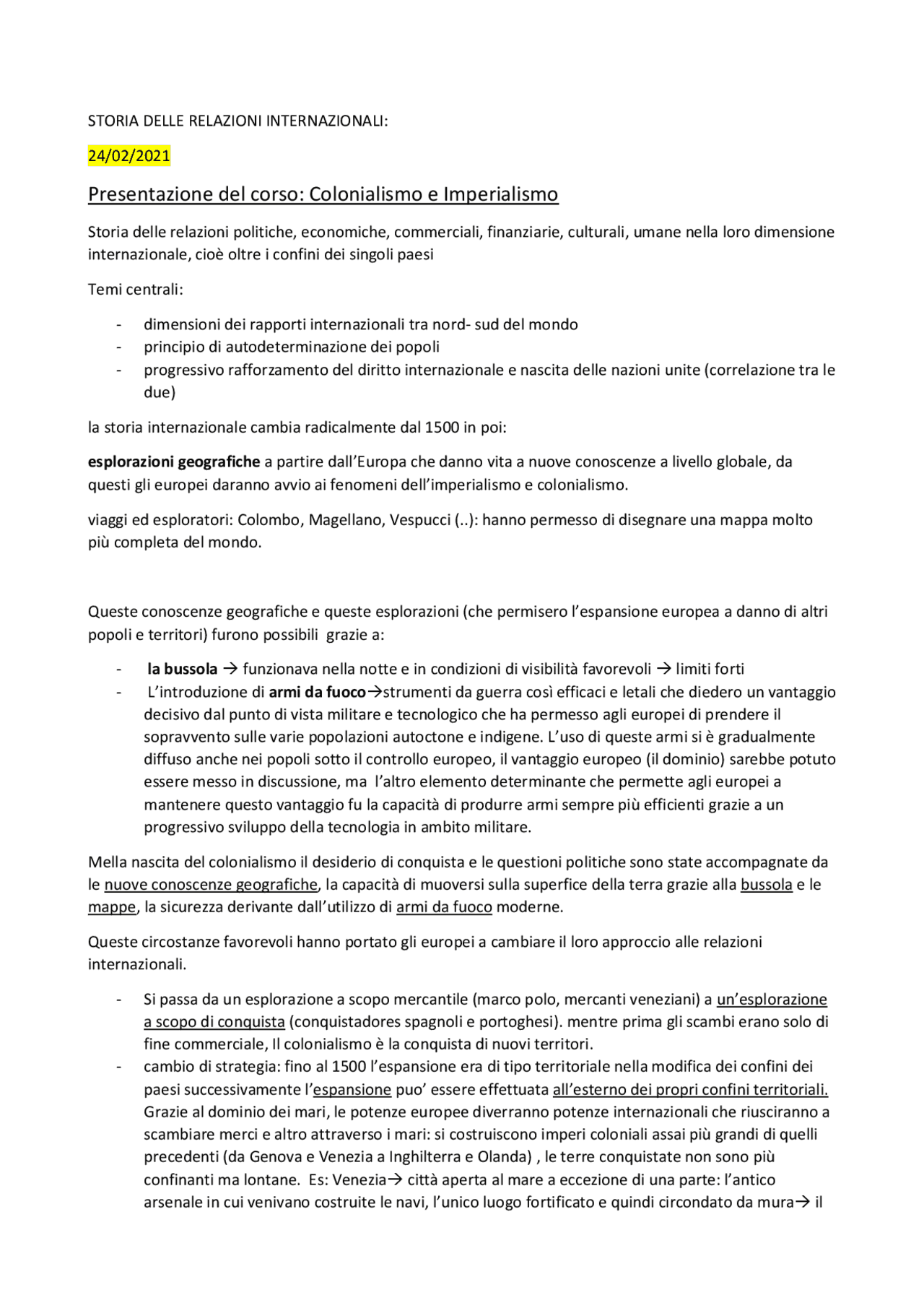 Appunti Di Storia Delle Relazioni Internazionali Seci 20202021 Docsity