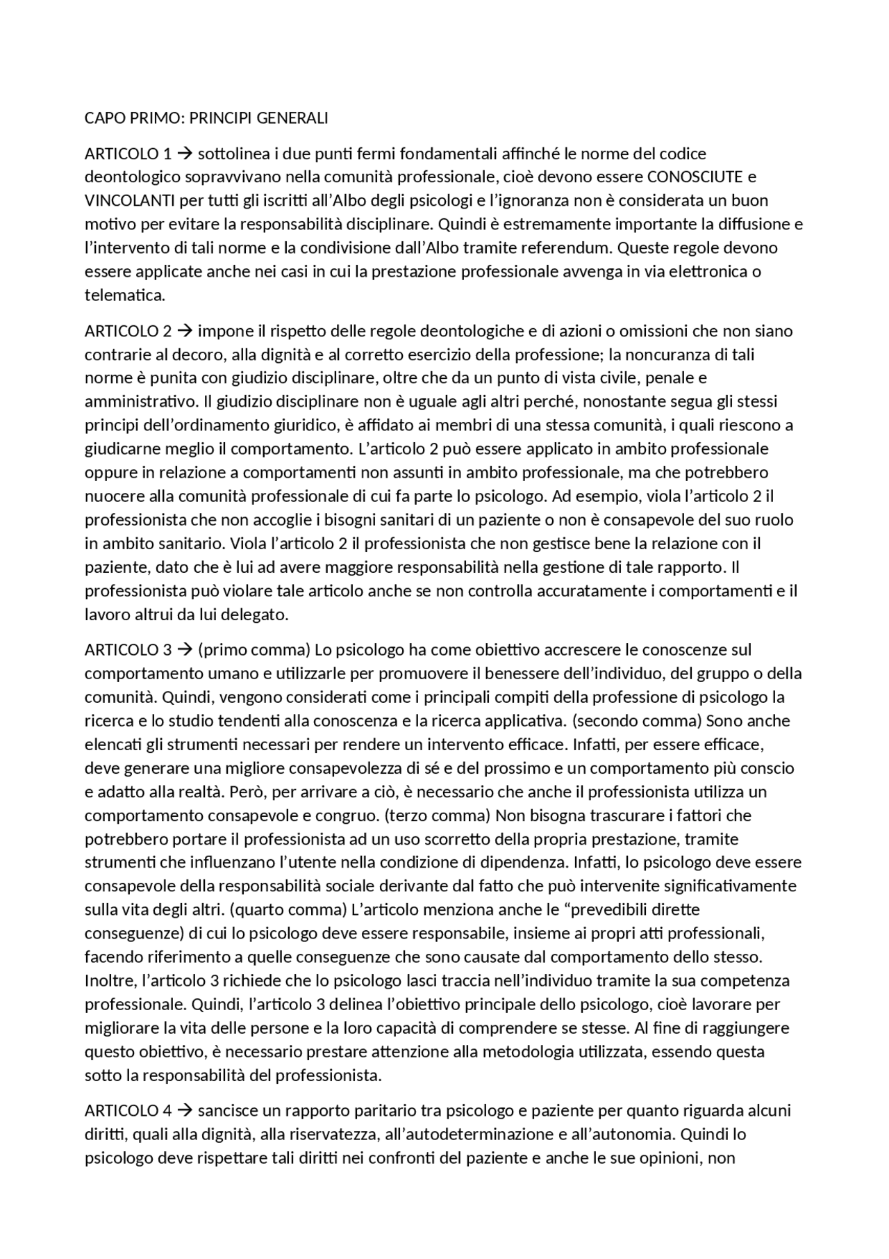 Riassunto Codice Deontologico Docsity
