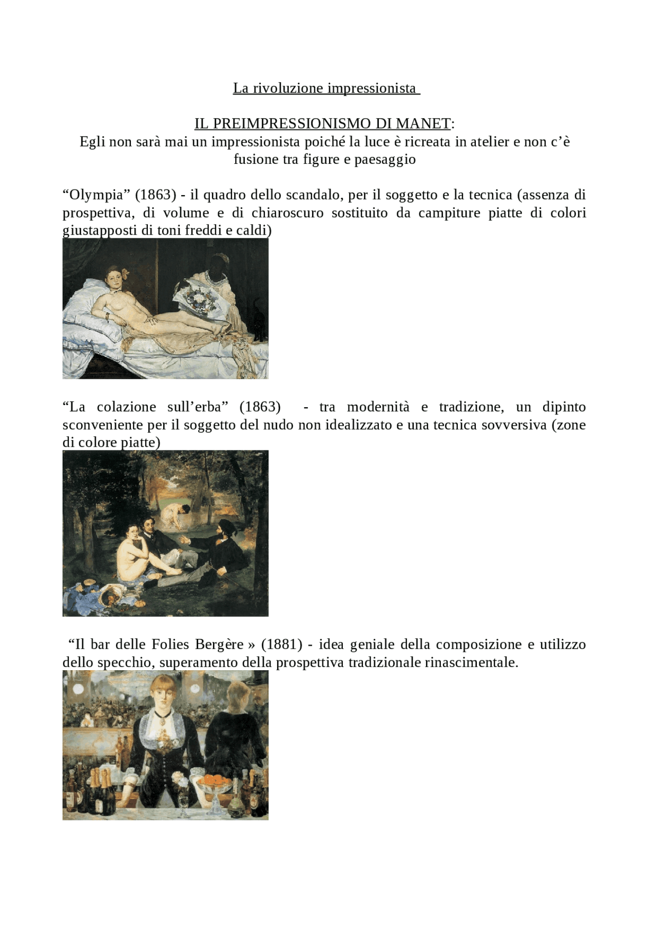 Manet E Impressionismo Docsity