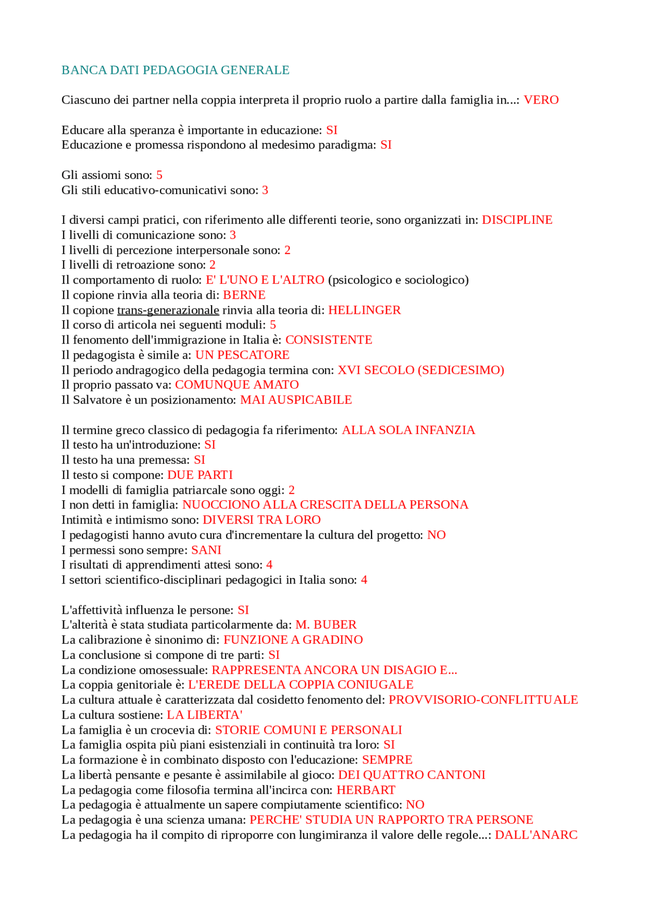 Banca Dati Domande Complesse Test Docsity